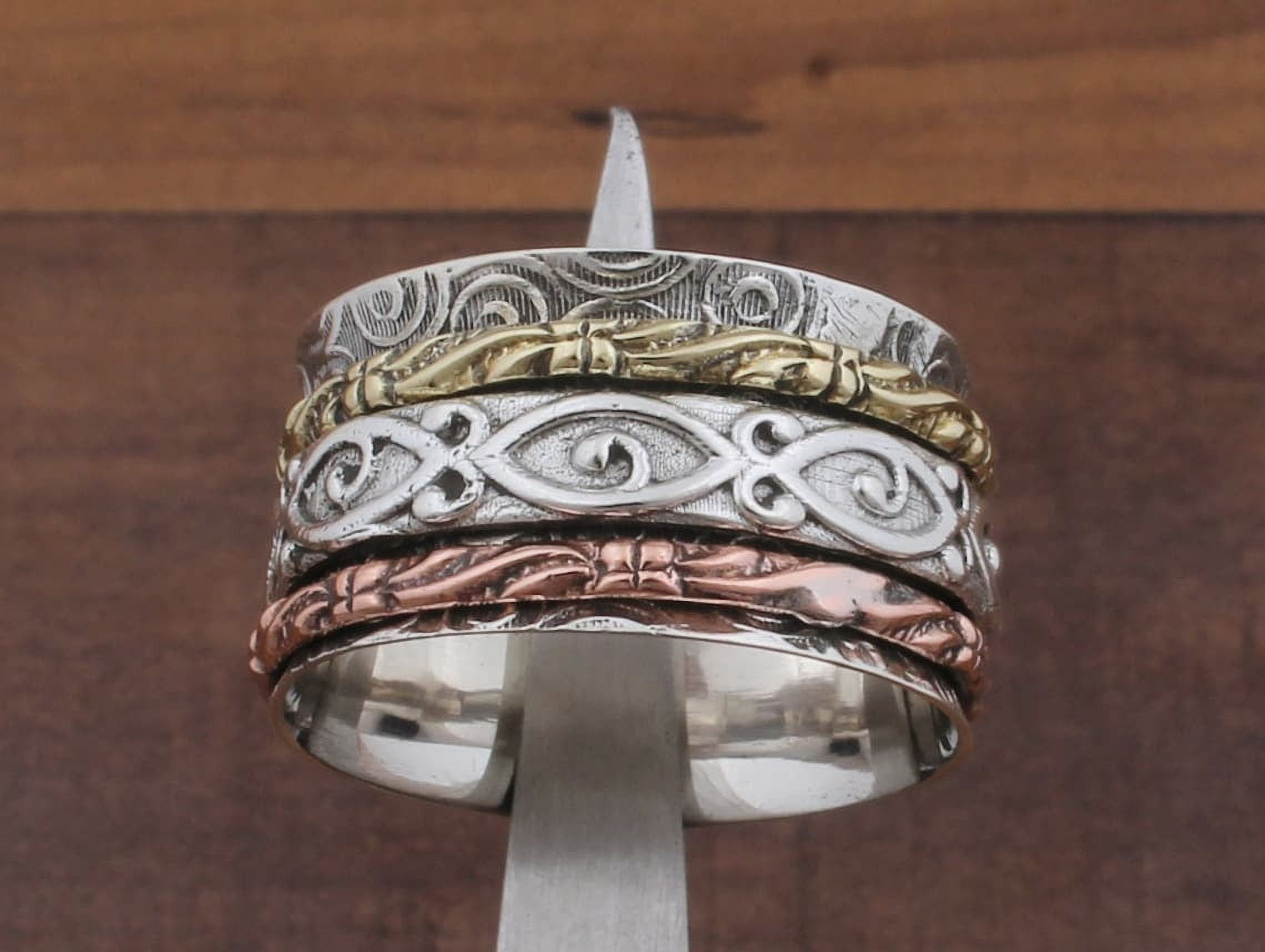 Carved Sterling Silver Spinner Ring – Handmade 925 Silver Fidget Band ...