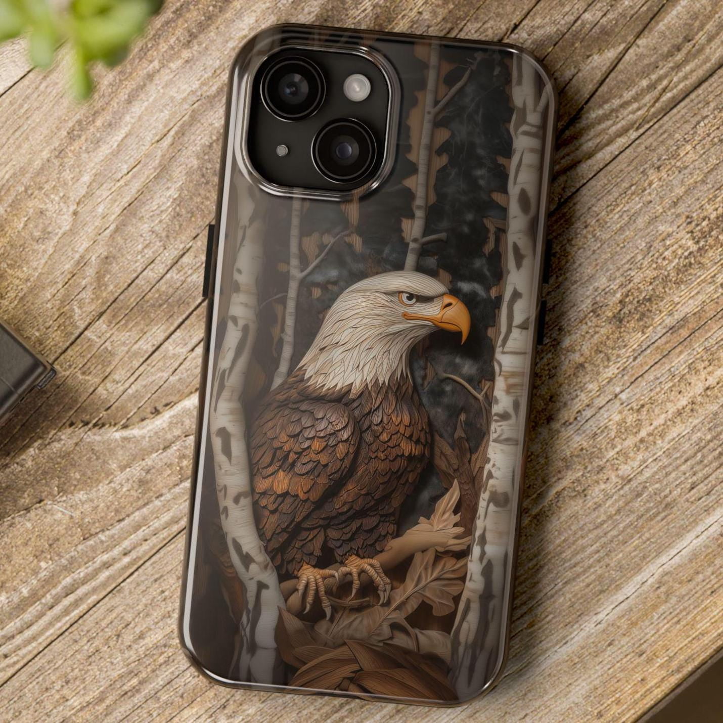 Carved Wood Bald Eagle Rustic Forest Nature Phone Case with iPhone 17 ...