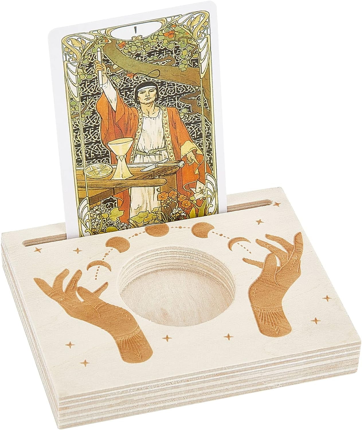 Carved Wood Candle Holders Wooden Card Stand for Tarot Witch Divination ...