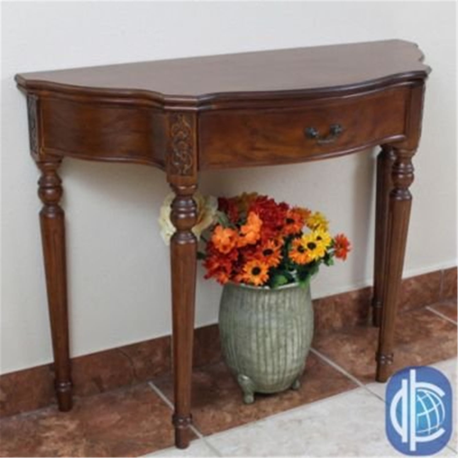 Windsor Dao Carved Wood Half Moon Table - Walnut - Walmart.com