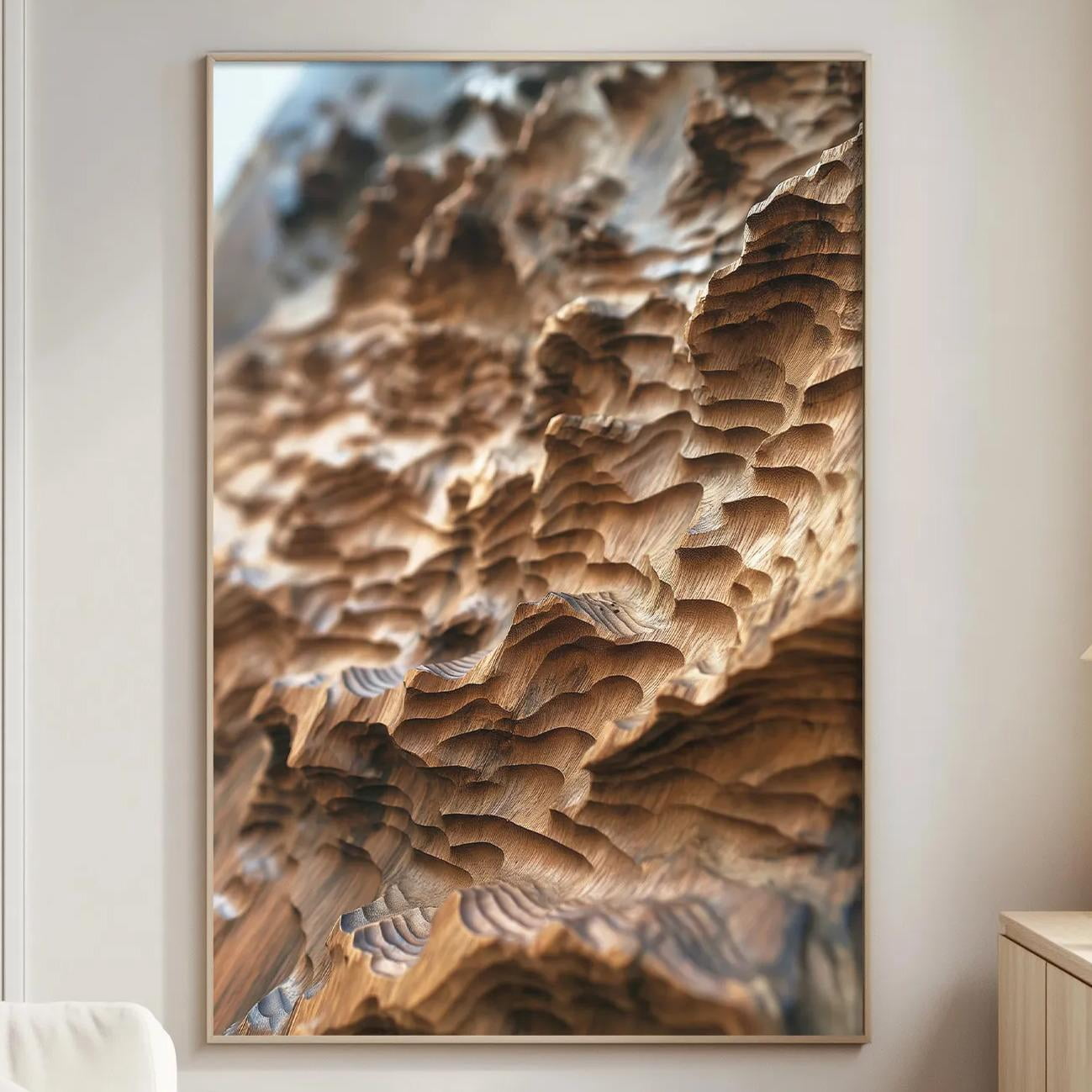 Carved Wood Mountain Wall Art Print, Rustic Relief Landscape Poster ...