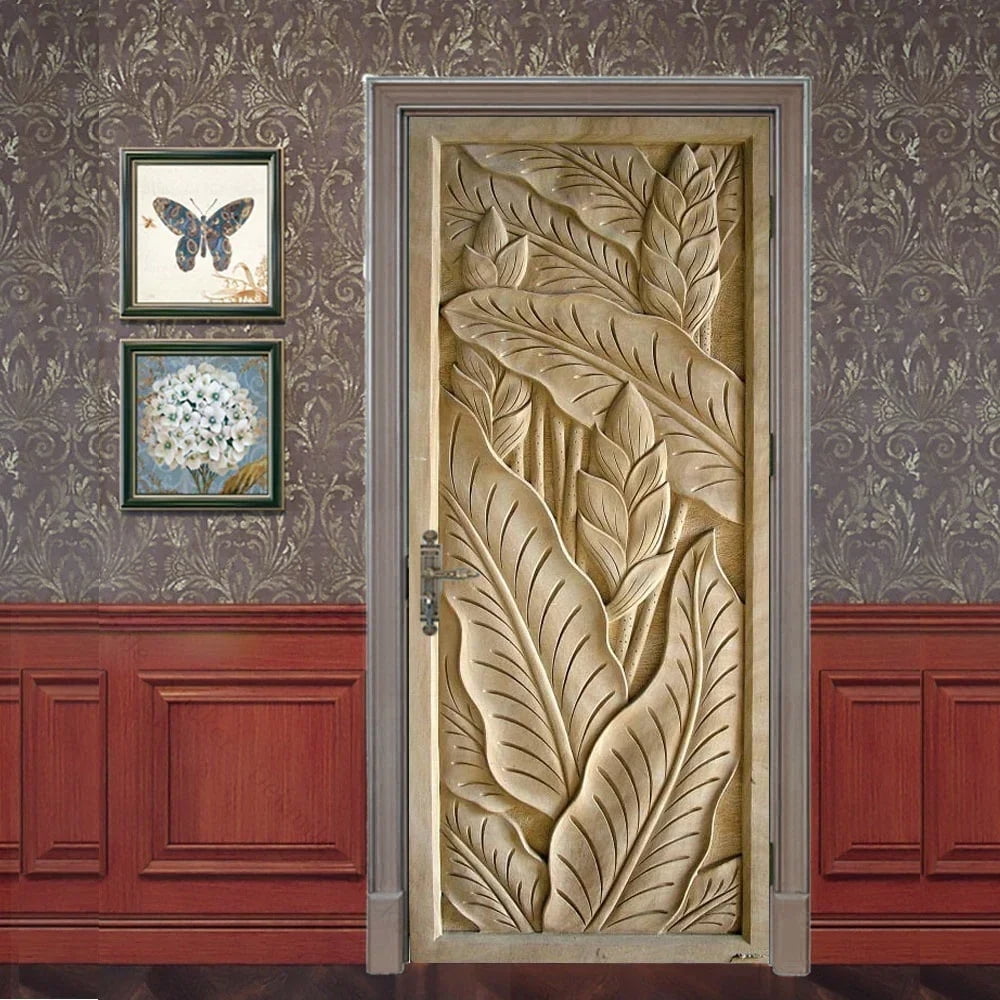 Carved Wood Panel Door Stickers Retro rative Sticker Self-adhesive ...