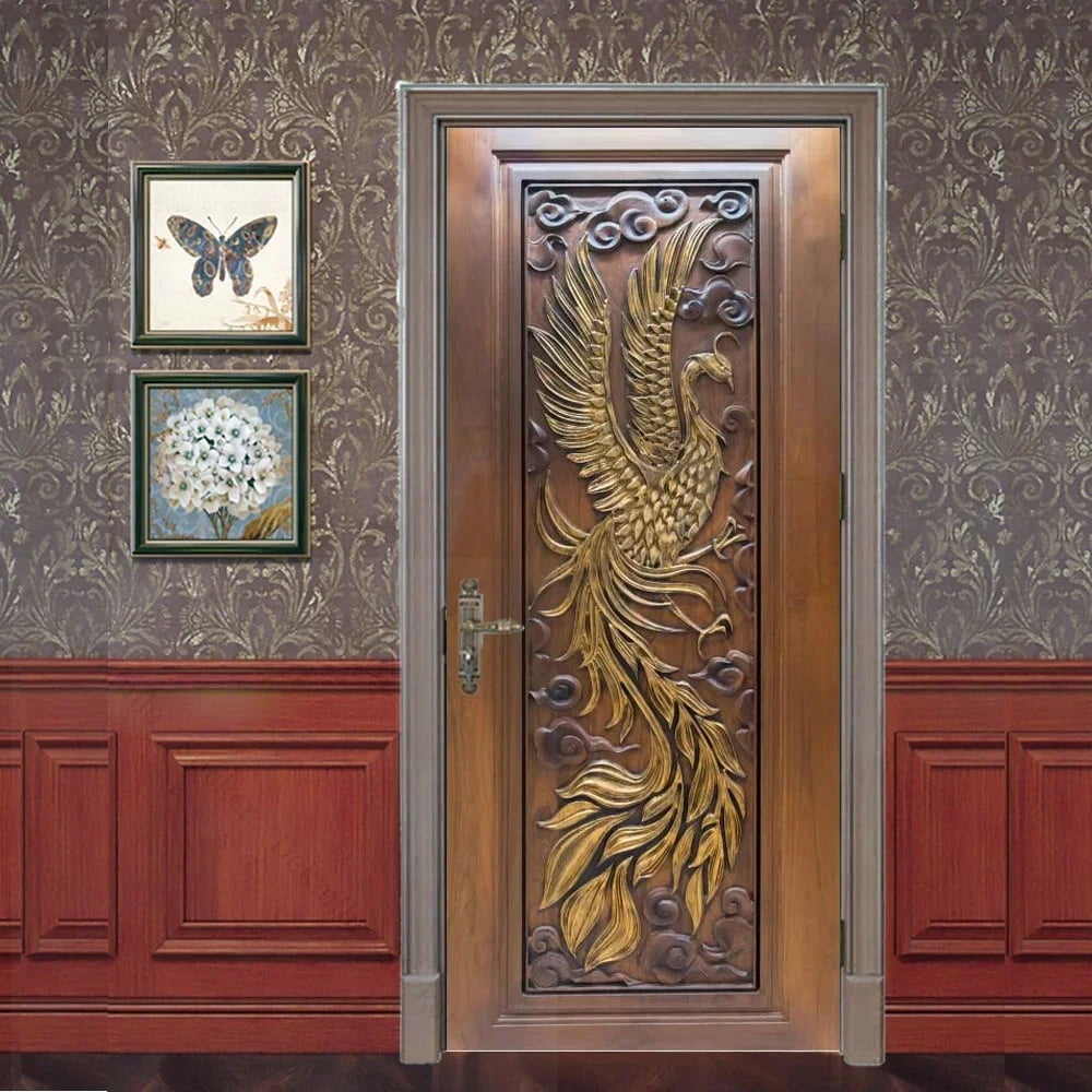 Carved Wood Panel Door Stickers Retro rative Sticker Self-adhesive ...