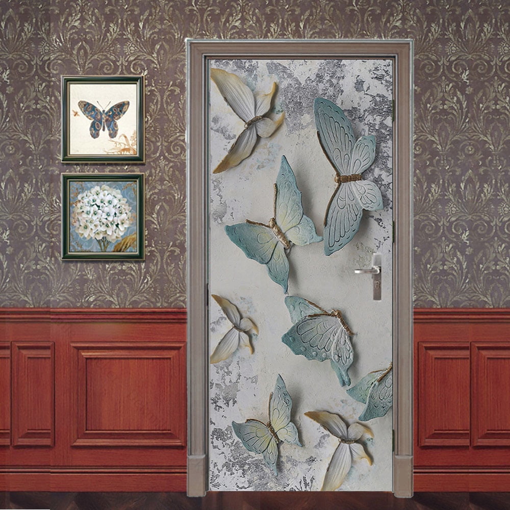 Carved Wood Panel Door Stickers Retro rative Sticker Self-adhesive ...