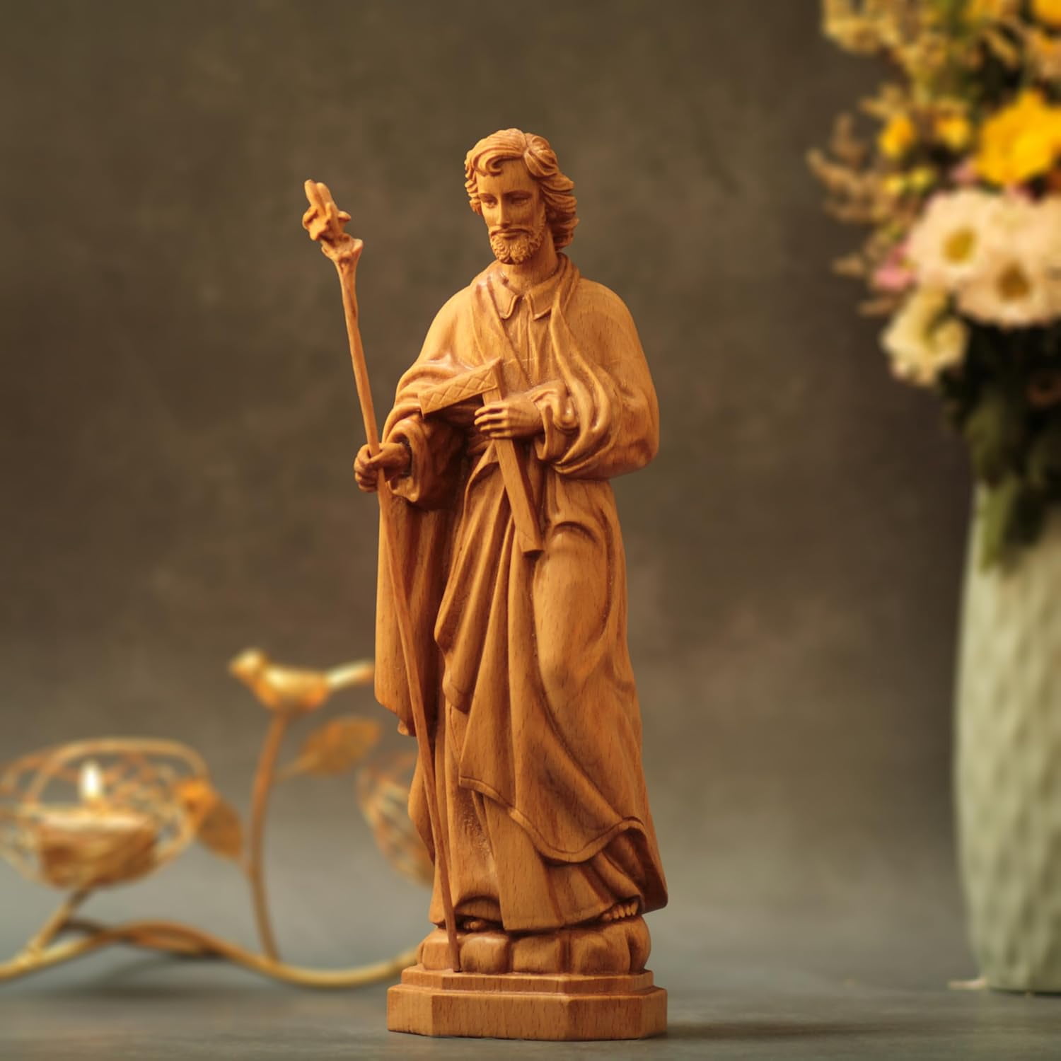 Carved Wood Religious Saint Joseph, Religious Catholic Statue, Wooden ...