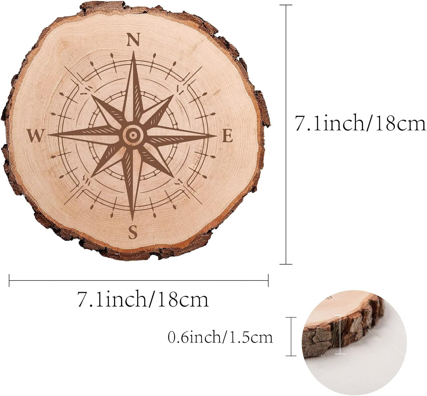 Carved Wood Round Sheets for Home Display Decoration Compass Pattern ...