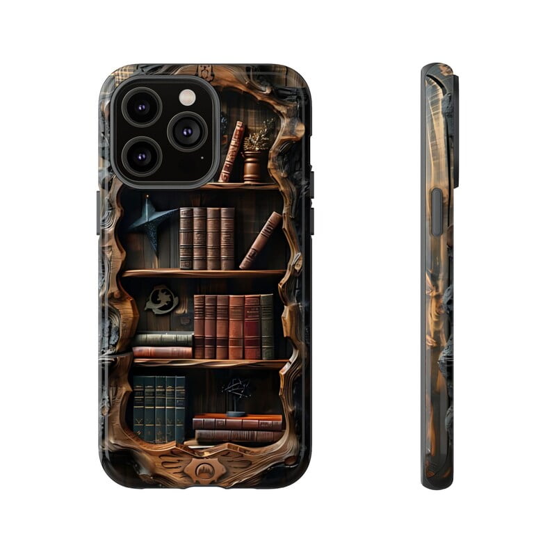 Carved Wood Style Bookshelf Phone Case Book Lover Design iPhone 11–17 ...