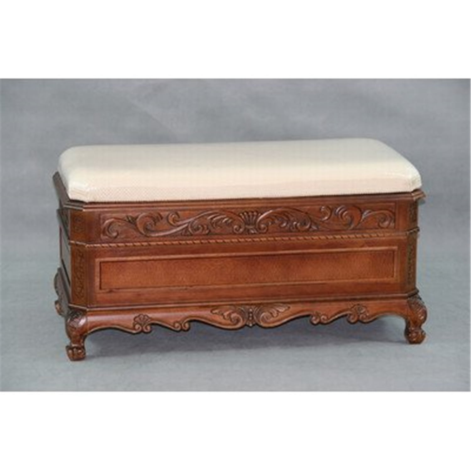 Wooden Carved Storage Chest Seat with Cushion Top, Hardwood Trunk-Bench ...
