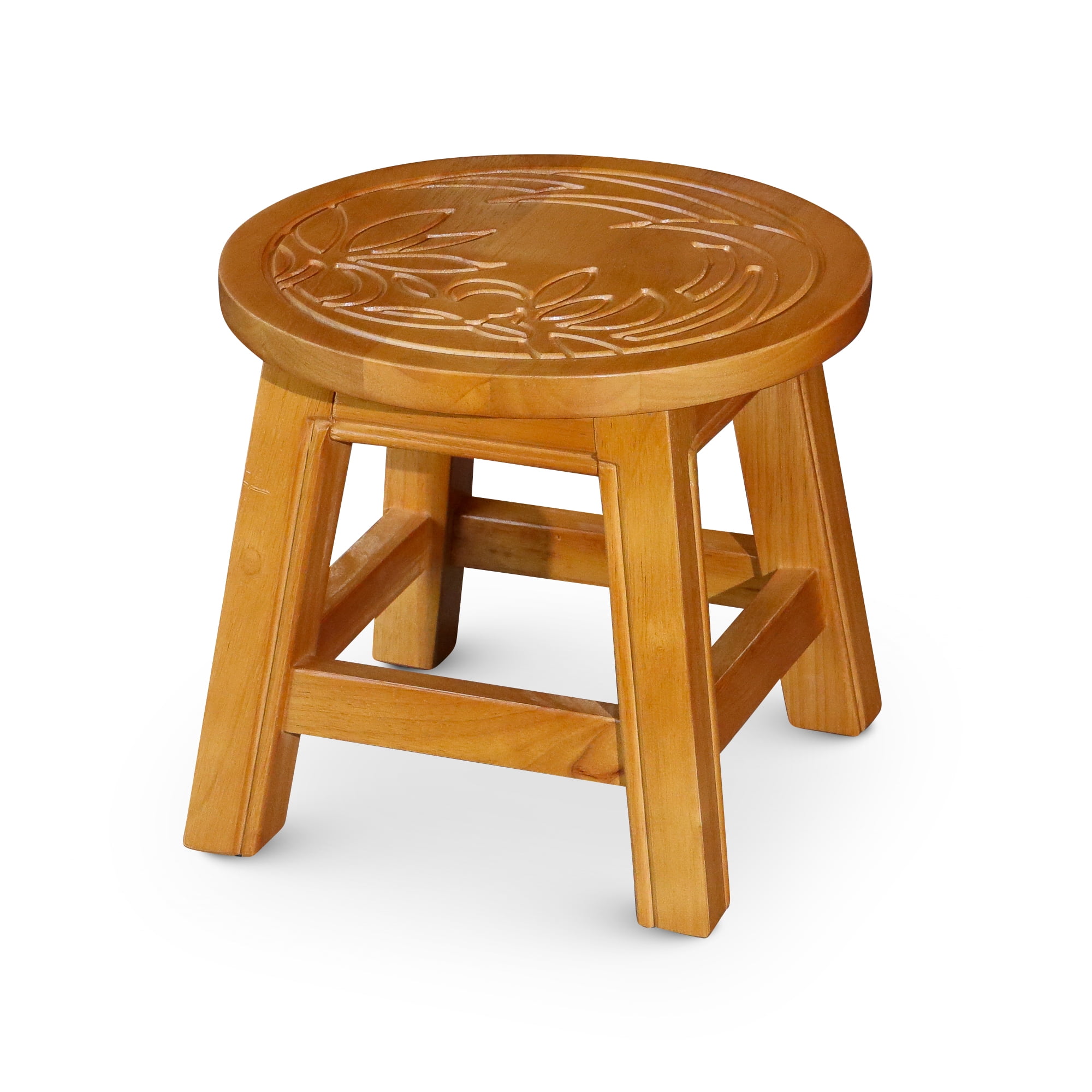 Carved Wooden Step Stool,Floral,Natural,Natural Rubber Wood Furniture ...