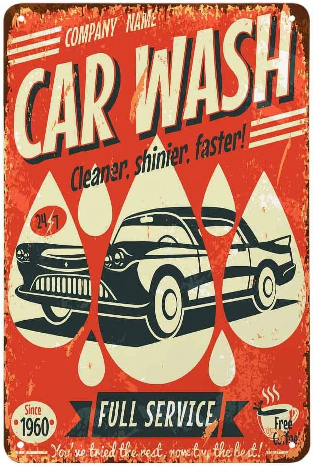 Carwash Tin Sign,Auto Cleaner Shinier Faster Coffee Vintage Metal Tin ...