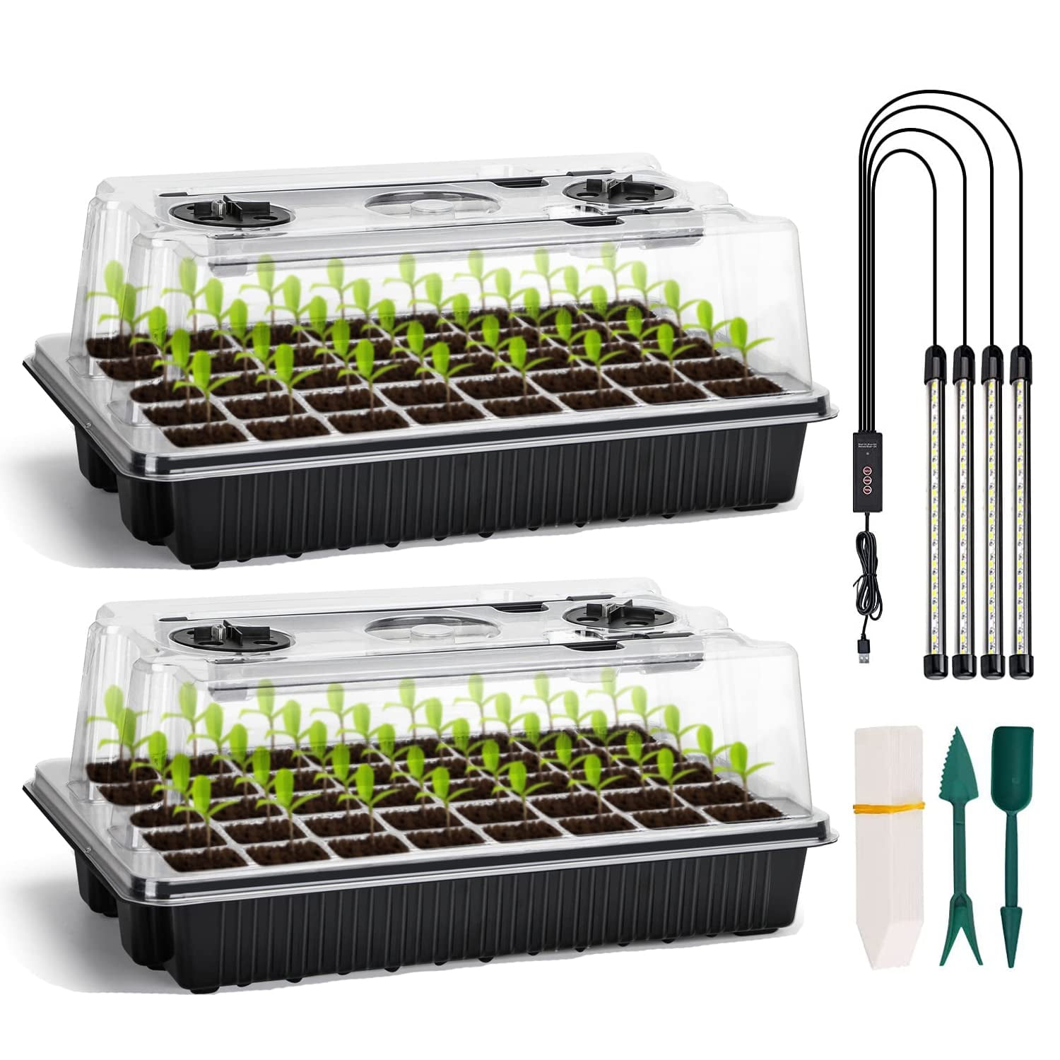 Carzos Seed Starter Tray Kit with AIS1 Grow Lights, 2 Pack 80 Cells ...