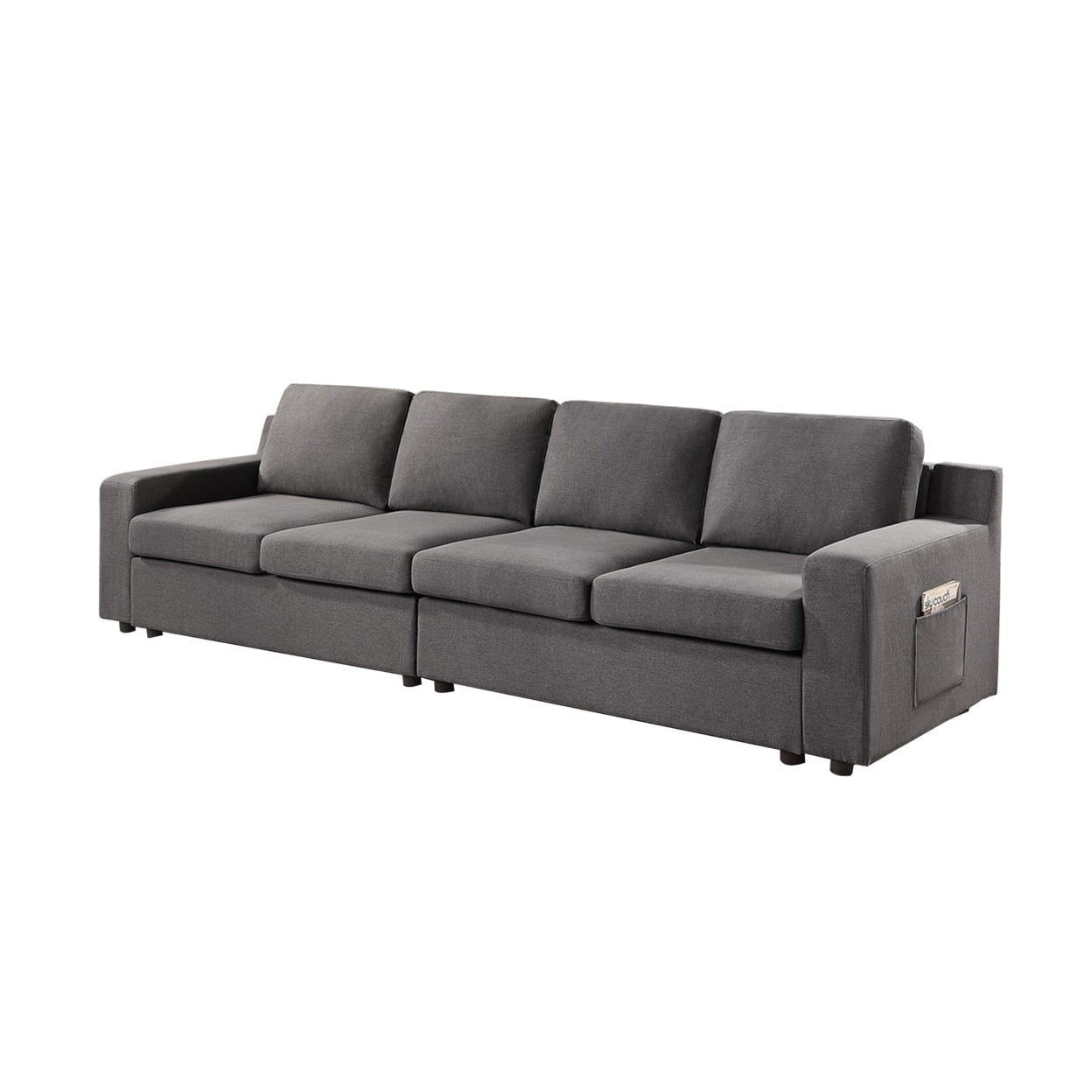 Cas 119 Inch Modular 4 Seater Sofa with Side Pockets, Gray Linen ...