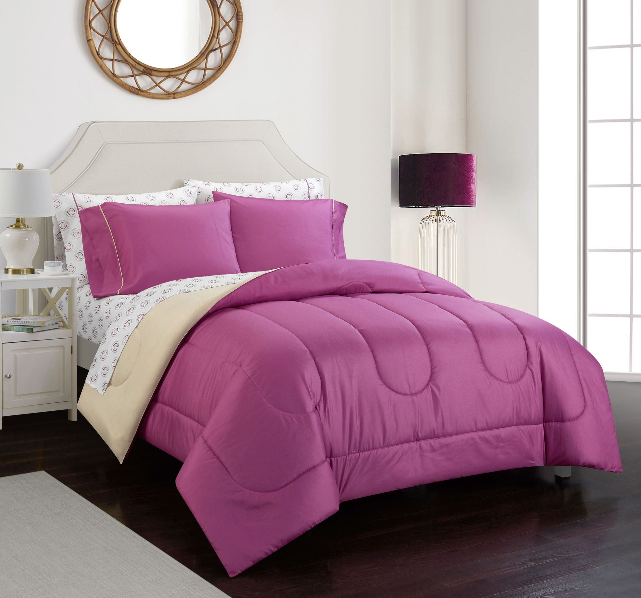 Casa 7-Piece Bright Purple 100% Polyester Fill Bed in a Bag Comforter ...