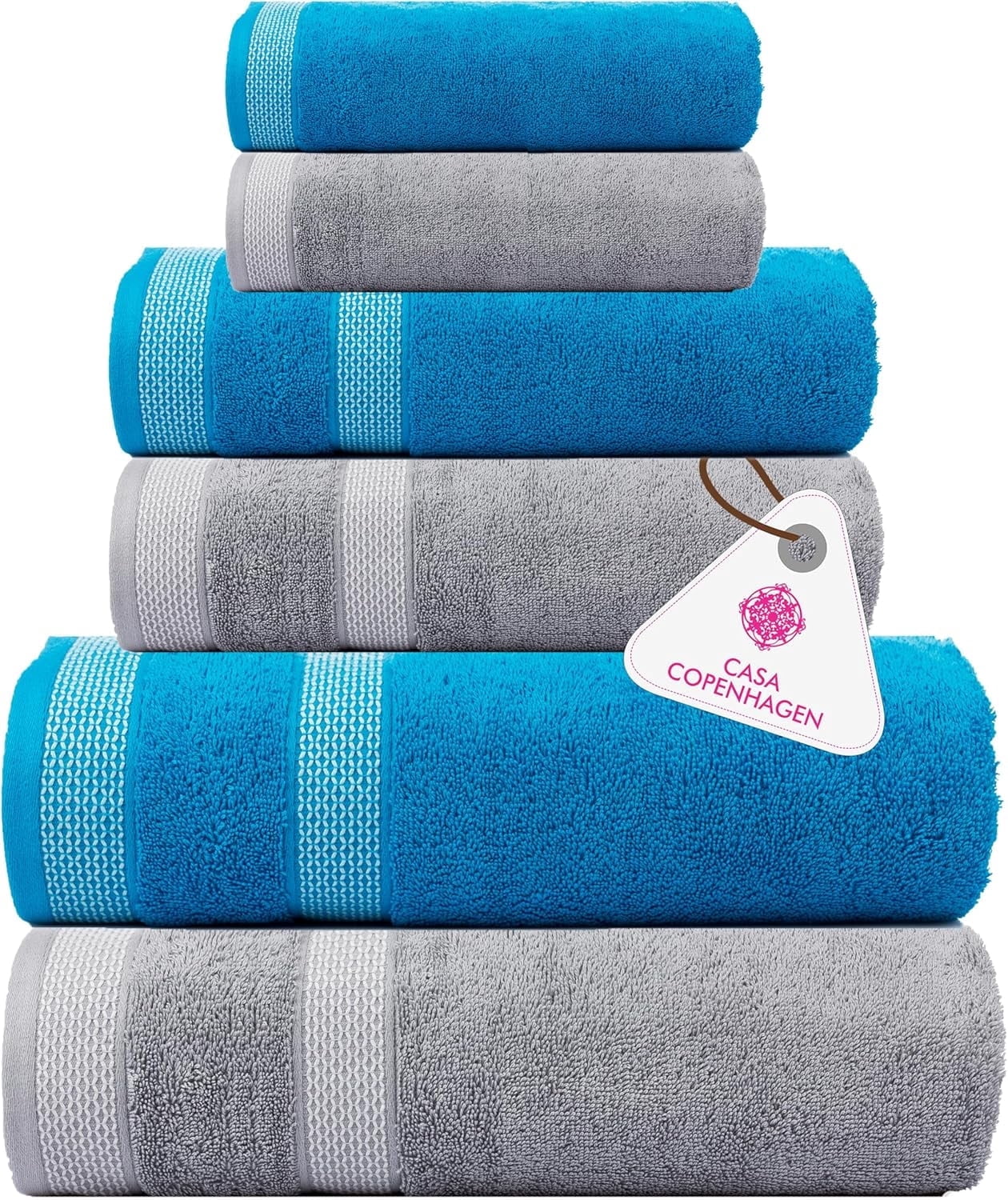Casa Copenhagen Solitaire Mix 6 Pieces Towel Set- Grey Violet + Teal ...