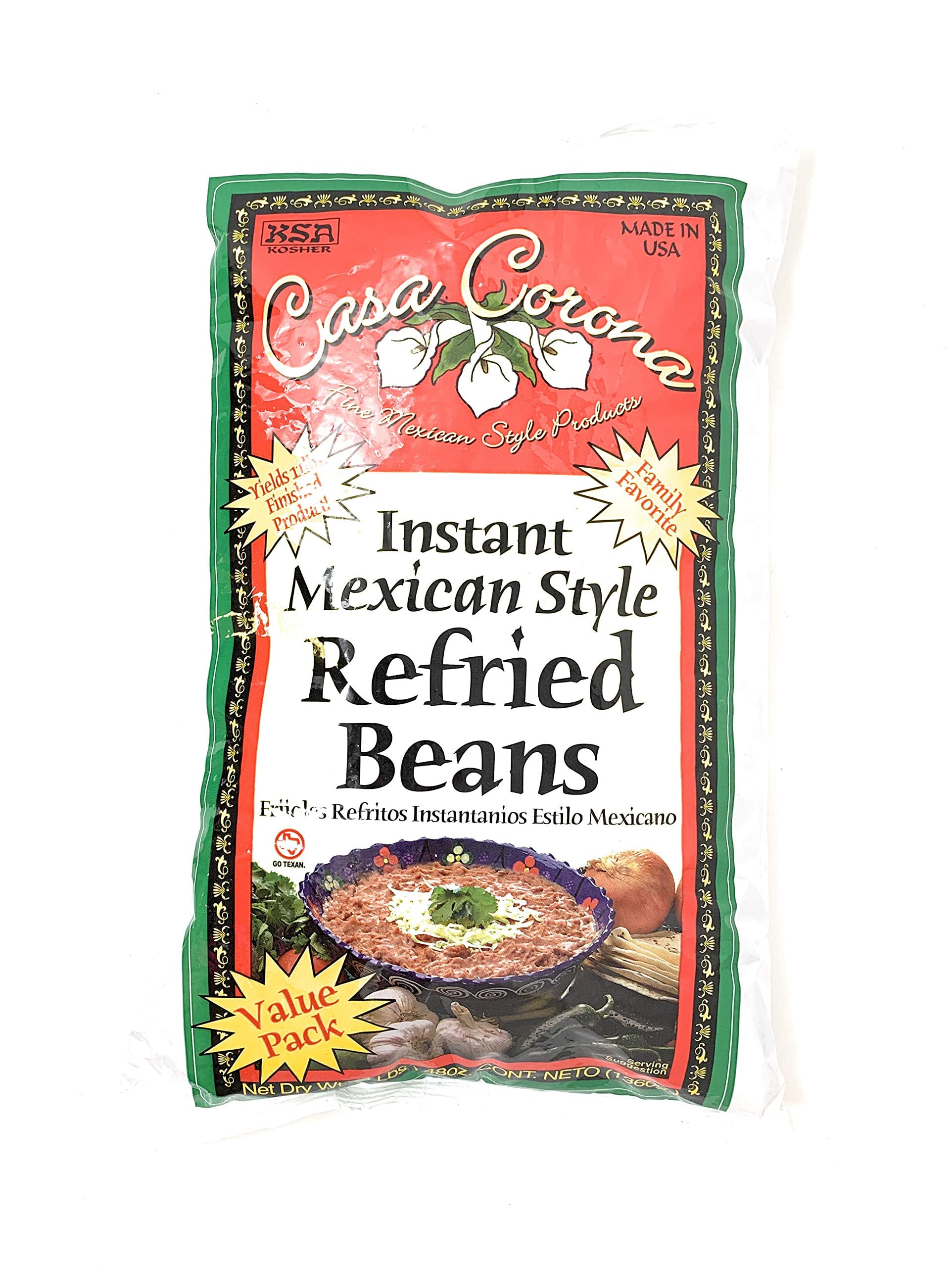 Casa Corona Instant Mexican DHF10 Style (Refried Beans 3lb Bag ...