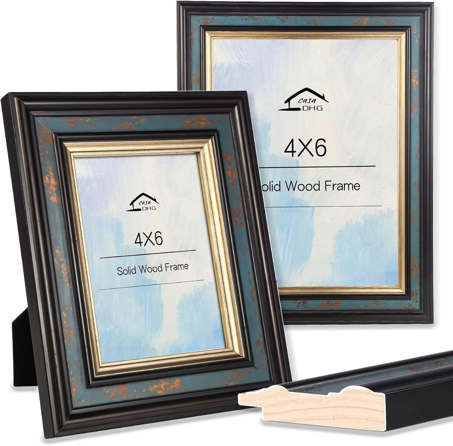 Casa DHG 2 Pack 4x6 Vintage Wooden Picture Frames with Glass, Retro ...