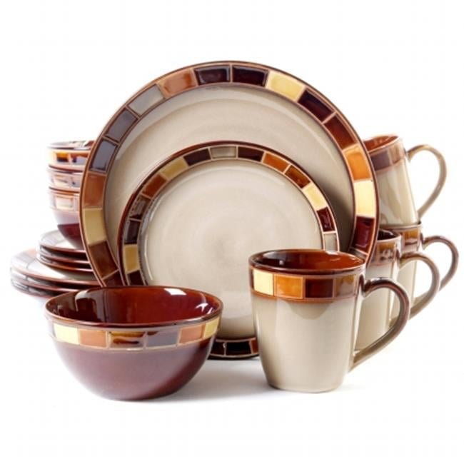 Casa Estebana Beige & Brown Dinnerware Set for Dishware Place Settings ...