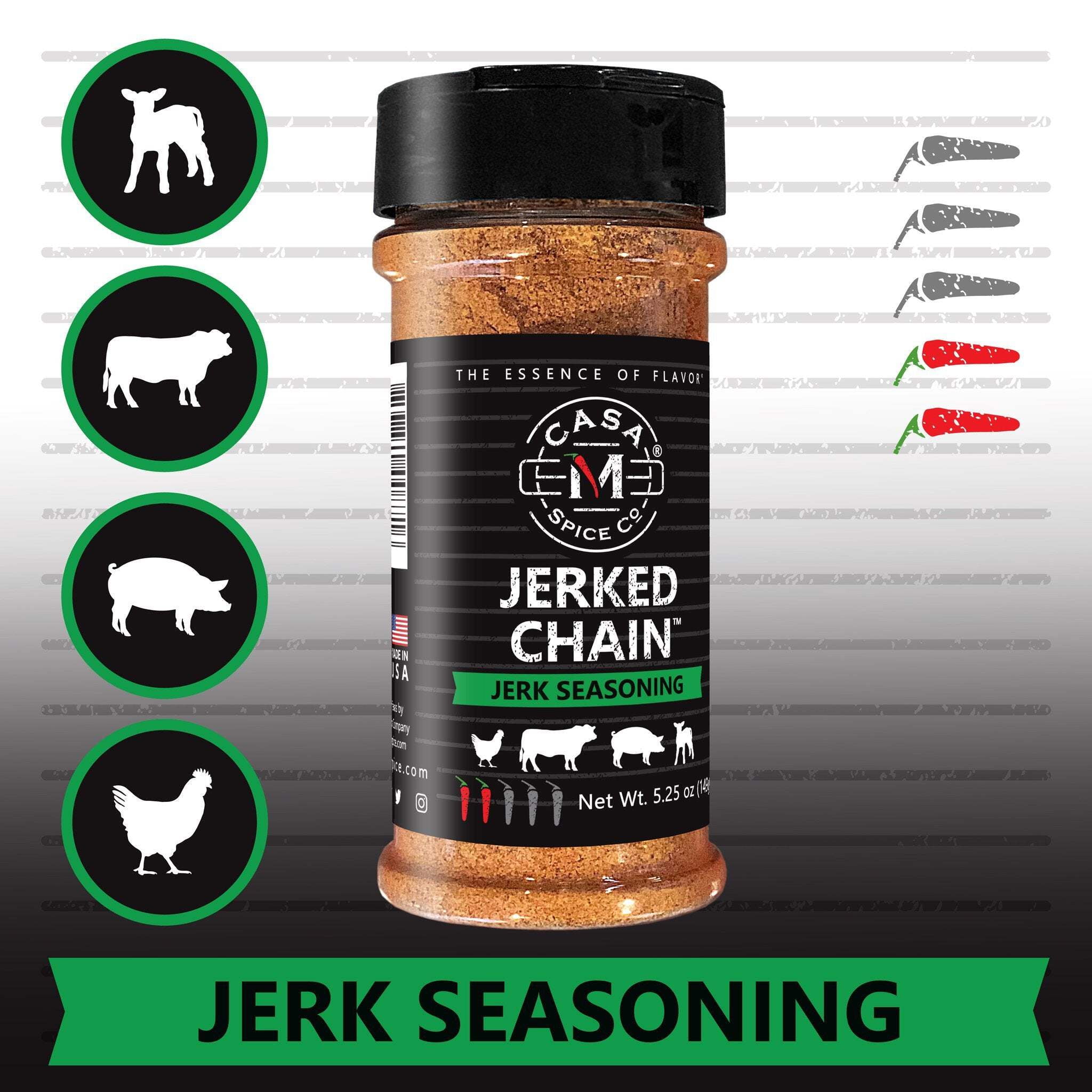 Casa M Spice Co® Jerked Chain® Jerk Seasoning — Jamaican Dry Rub Gourmet Caribbean Jerk ...
