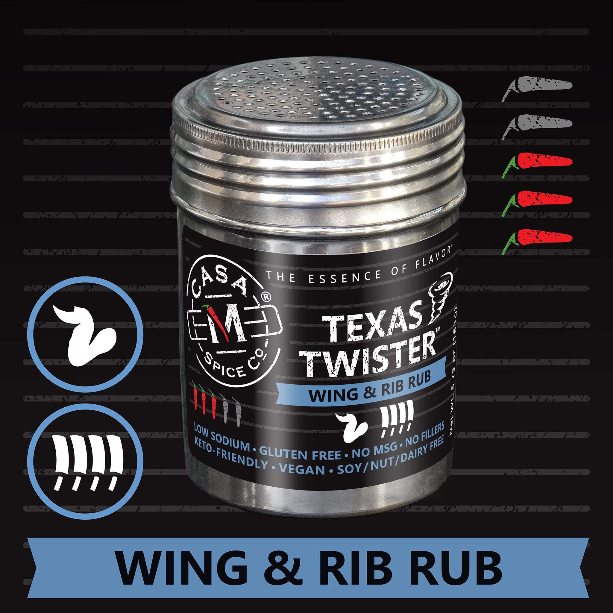 Casa M Spice Co® Texas Twister™ Wing and Rib Rub Stainless Shaker ...