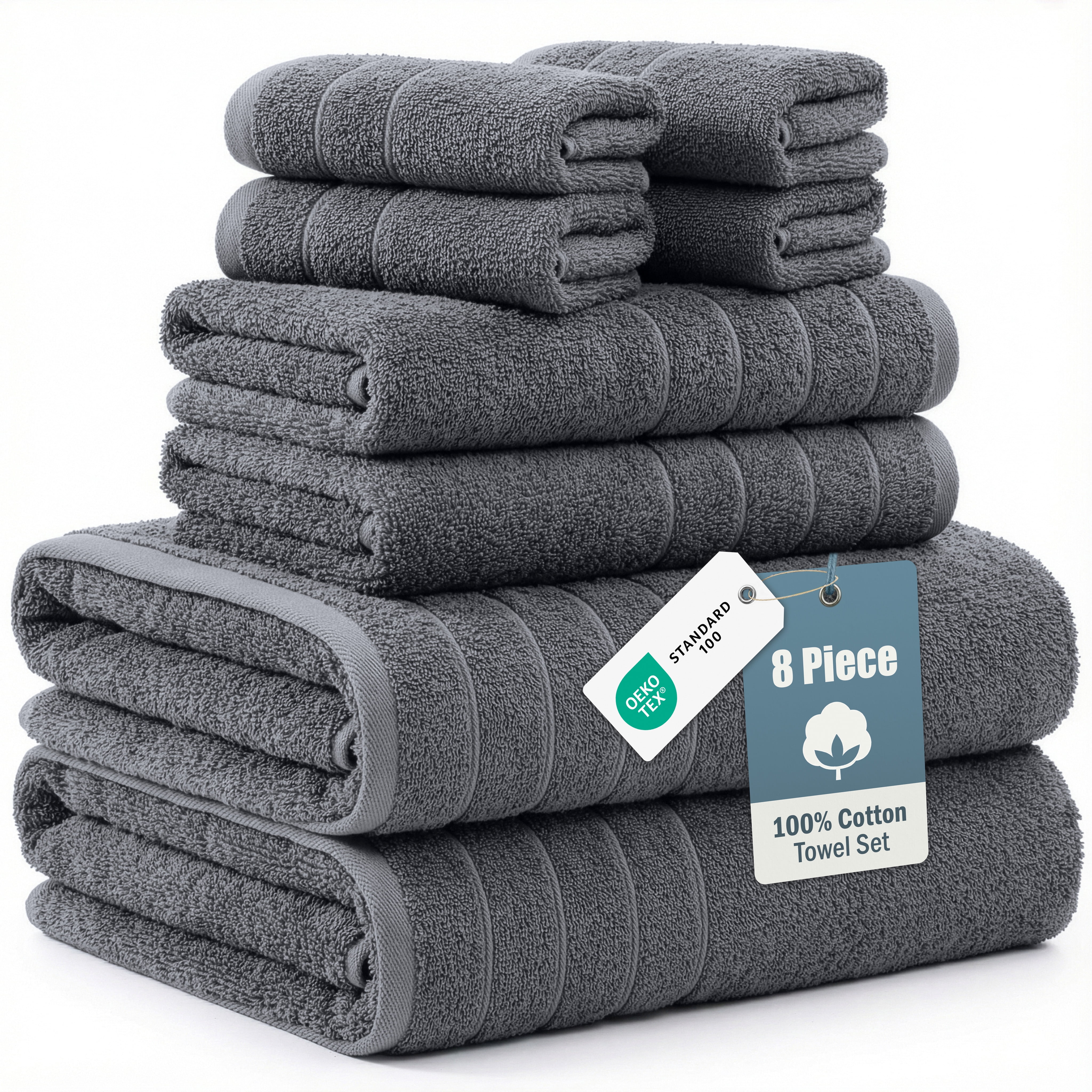 Casa Platino 8 Piece Bath Towel Set, 2 Large, 2 Hand Towels & 4 ...