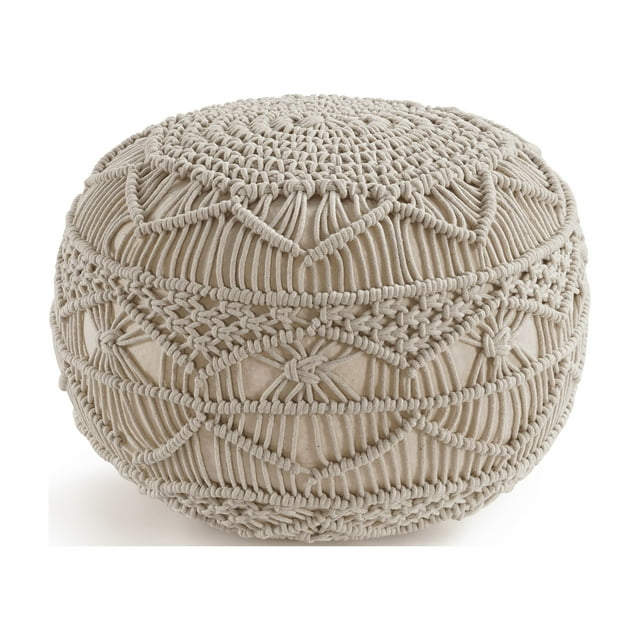 Casa Platino Pouf Ottoman - Hand Knitted Macrame Foot Stool Ottoman ...