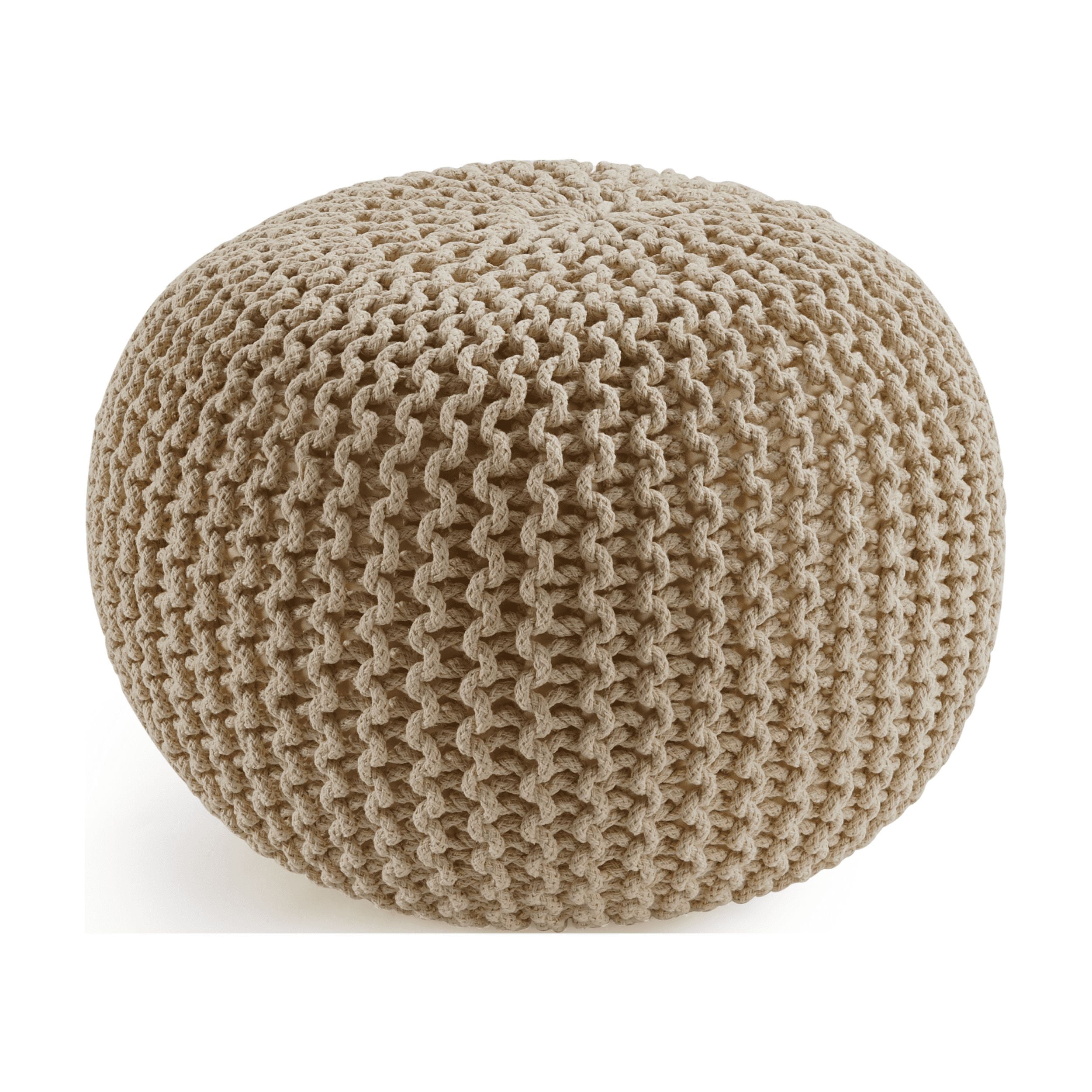 Casa Platino Round Pouf Ottoman Foot Rest for Couch, 100% Cotton Braid ...