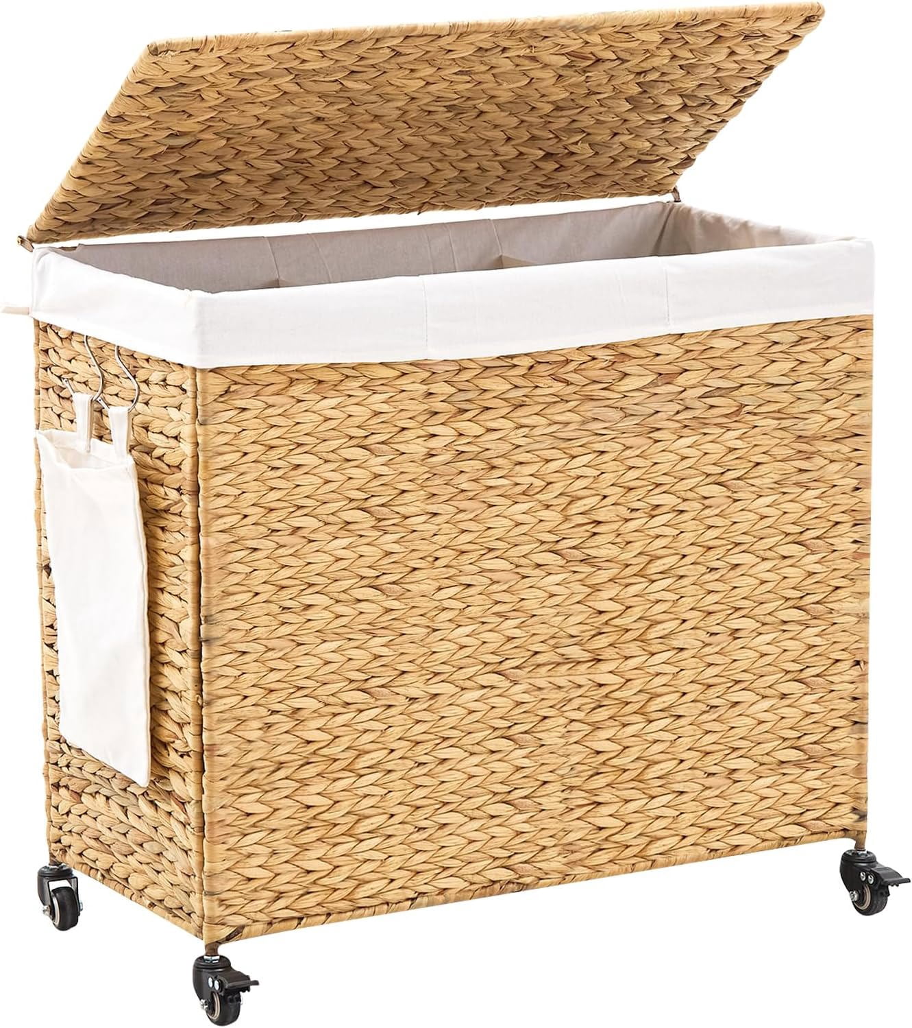 Casa Pura Furniture Handwoven Water Hyacinth Laundry Hamper with Lid ...