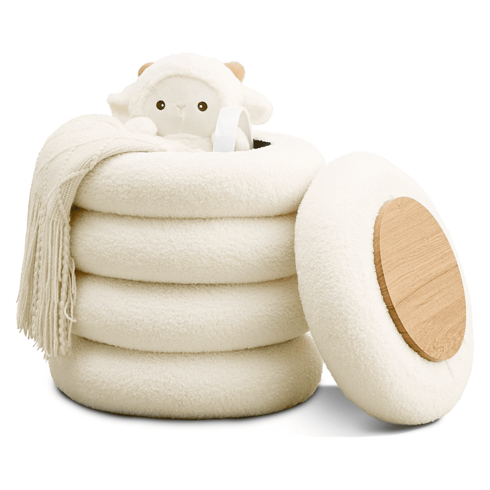 Casa Pura Furniture Plush Round Storage Ottoman with Lid, Soft ...