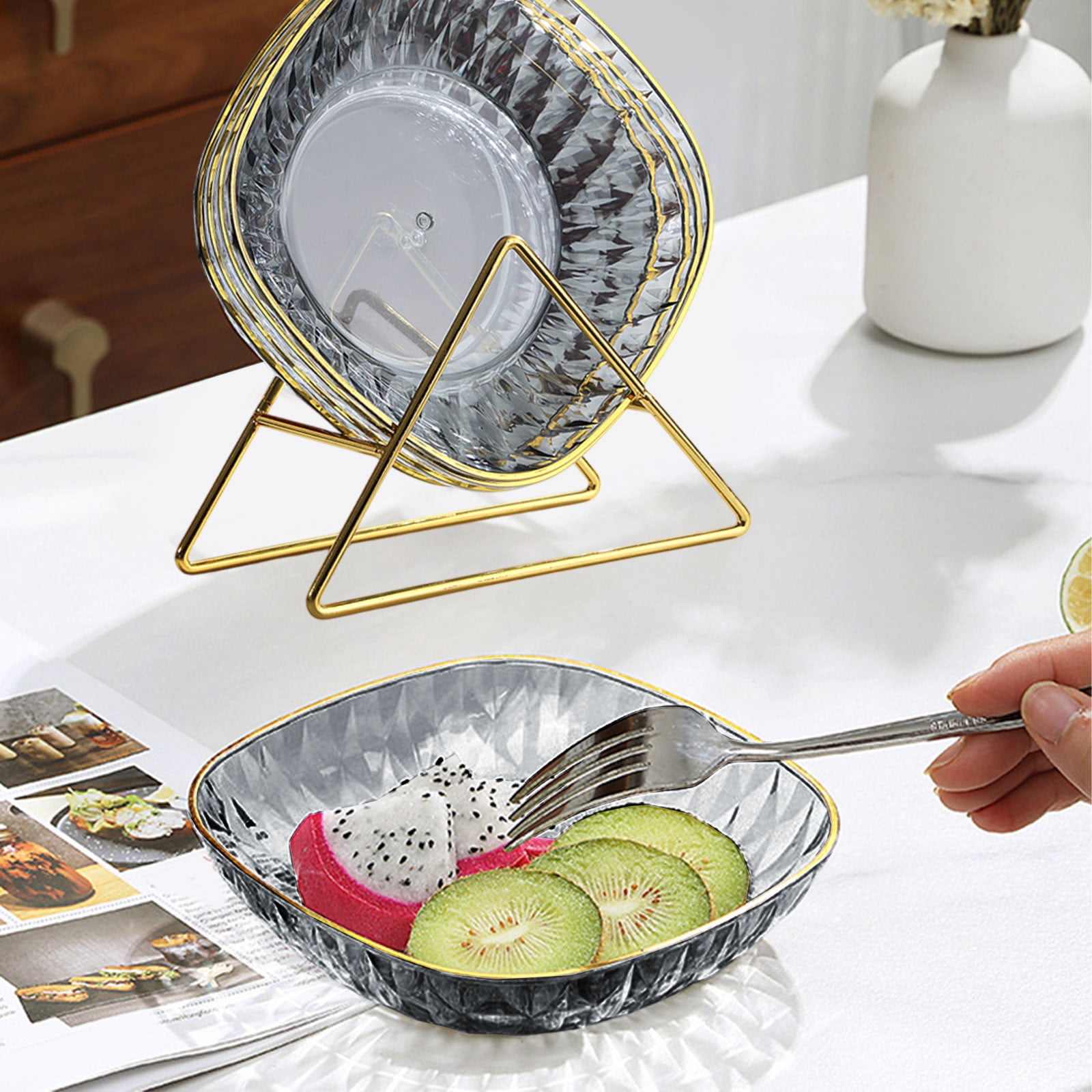 CasaChic 4-Piece Plastic Spit Bones Plates with Storage Tray, Multi ...