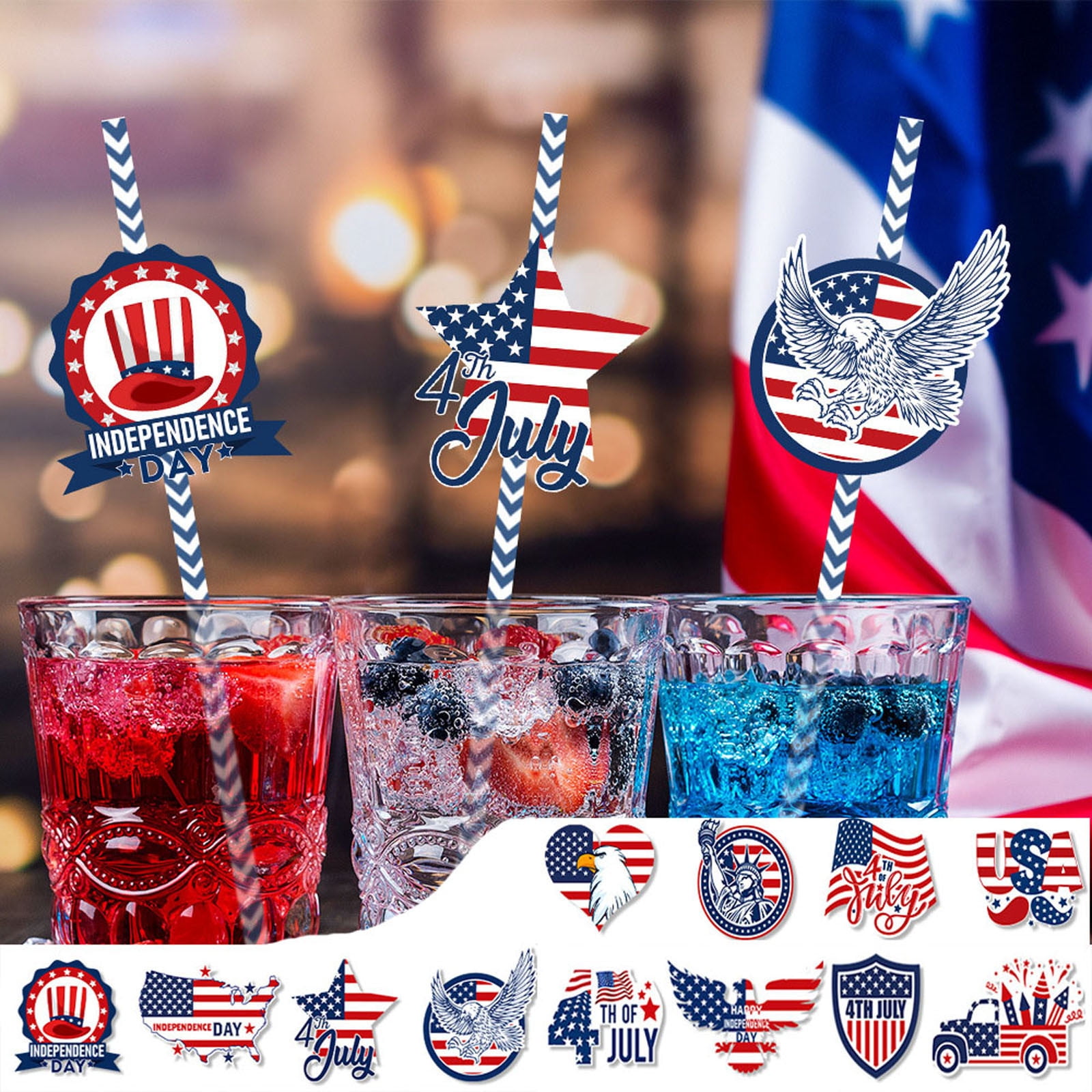 CasaChic 48PCS Independence Day Themed Paper Straws, Patriotic Design ...