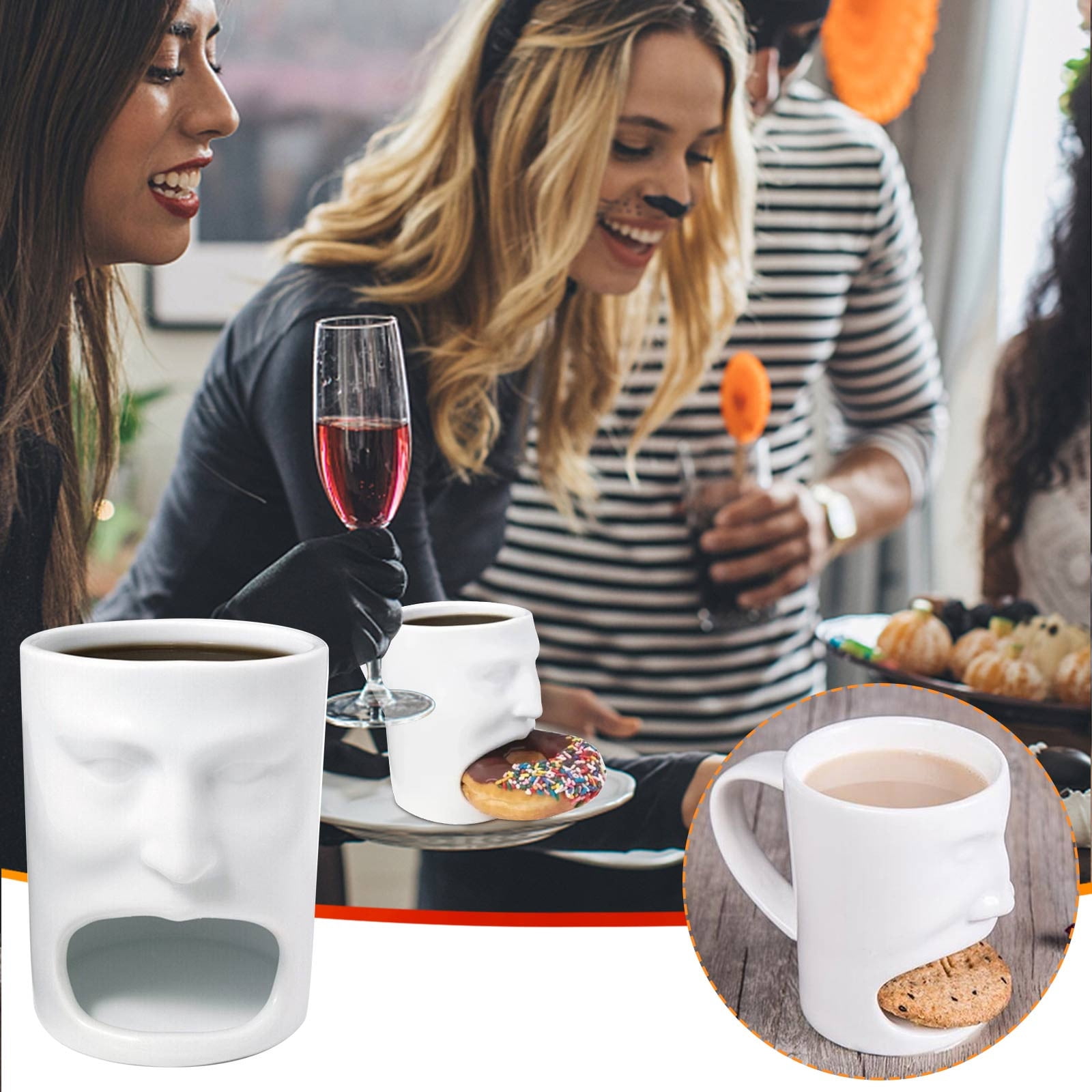 CasaChic Face Ceramic Coffee Cup with Built-in Dessert Pocket, Eating ...