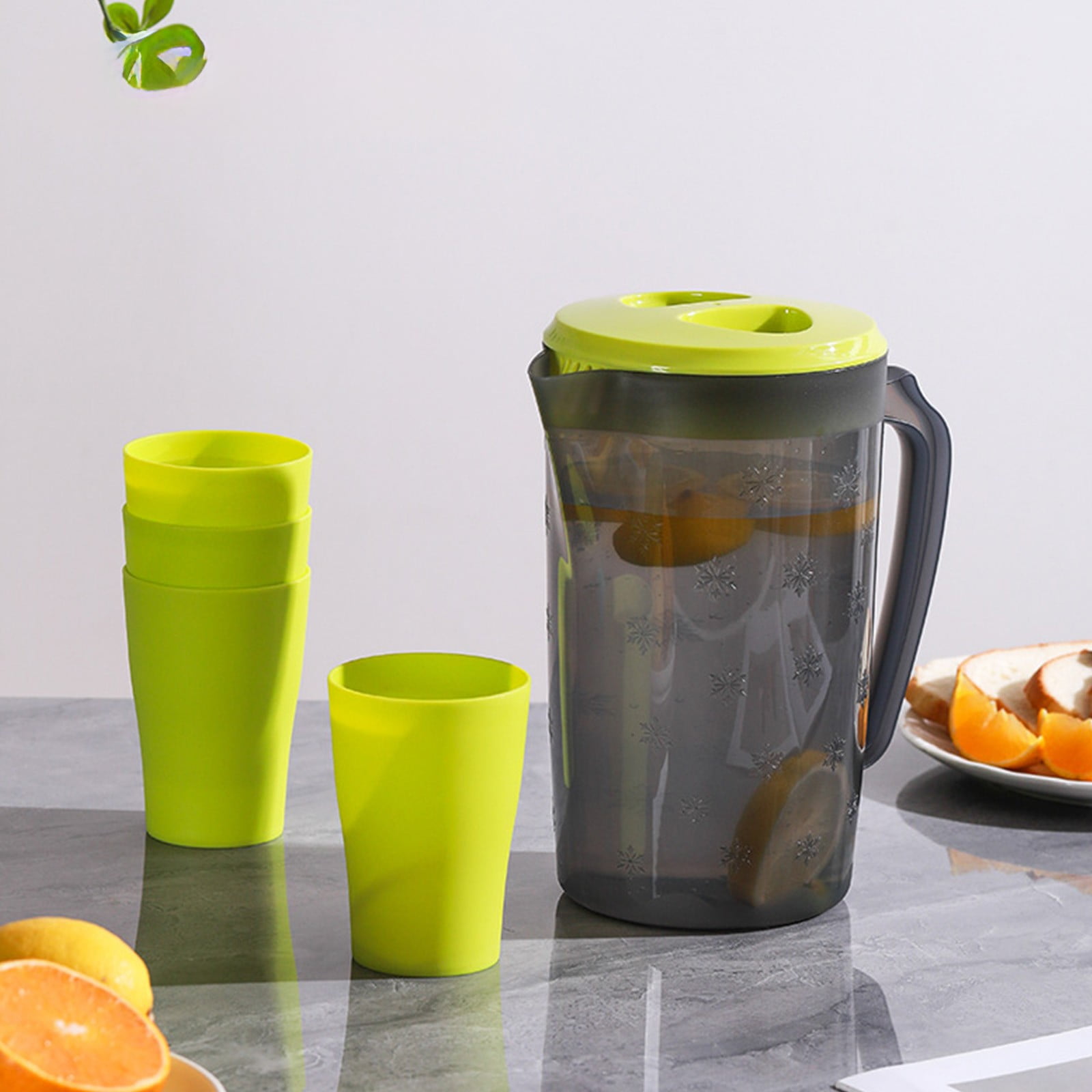 CasaChic Food-Grade Plastic 2200ml Cold & Hot Water Kettle Set with 4 ...