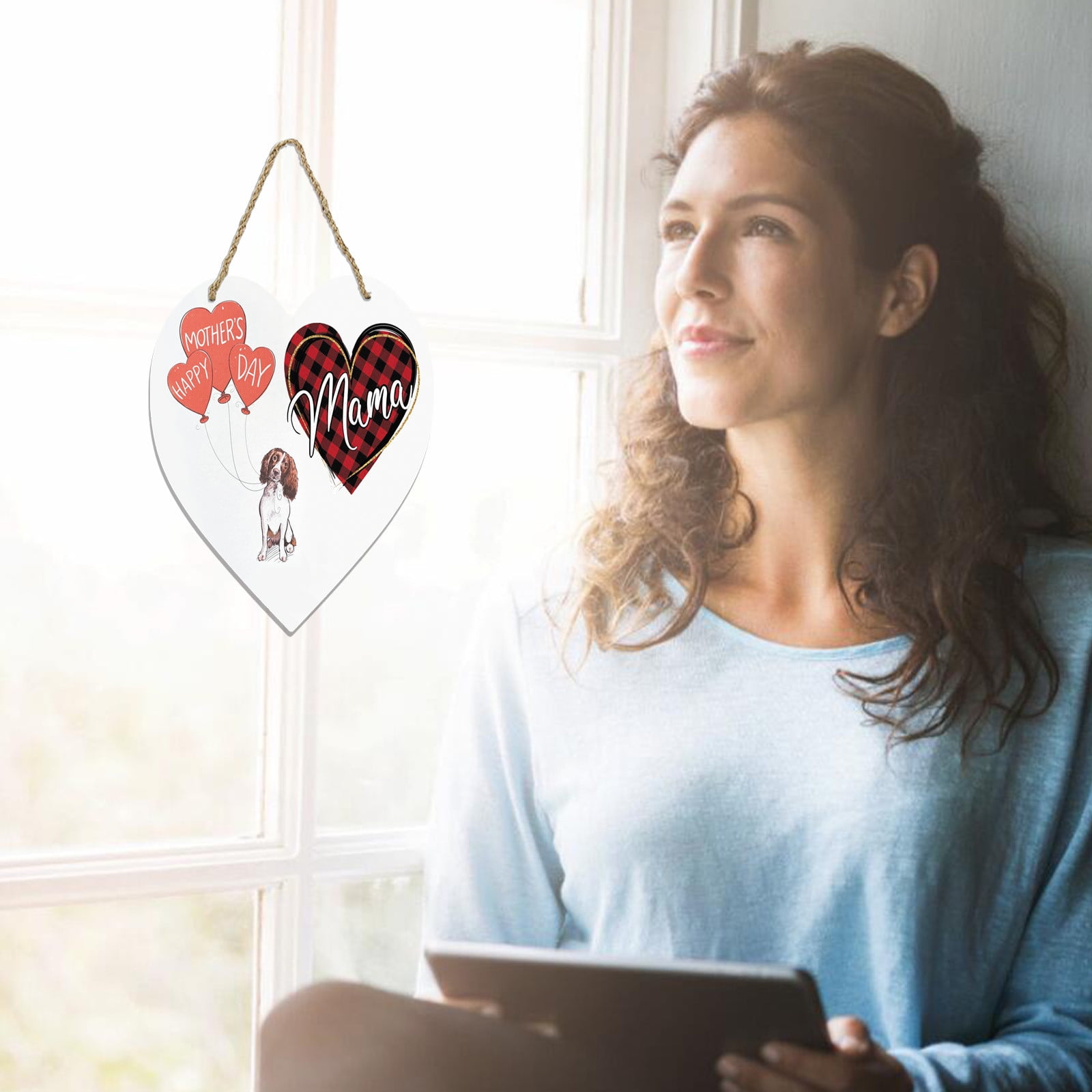 CasaChic Heart-Shaped Mother's Day Wooden Welcome Sign, Durable Decor ...
