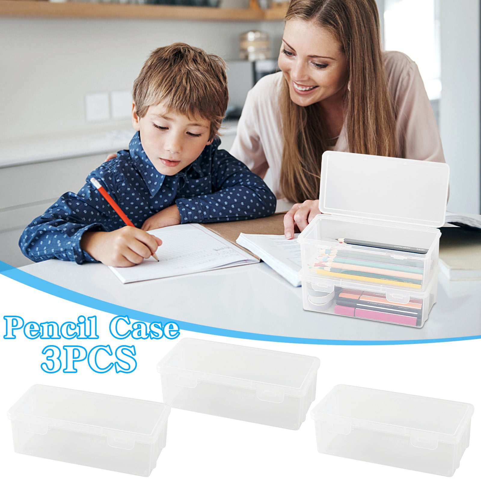 CasaChic Large Capacity Transparent Pencil Storage Box - Stackable ...