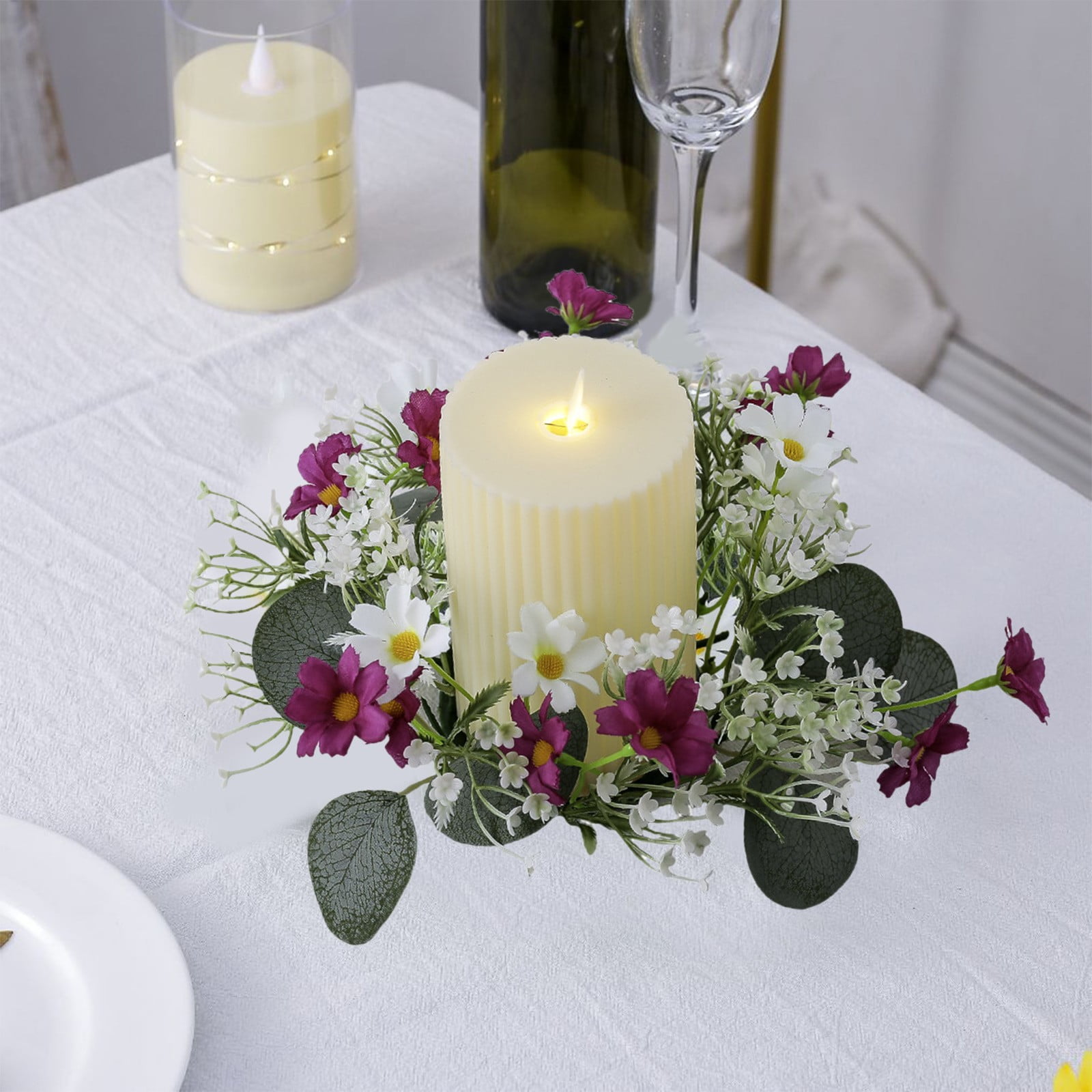 CasaChic Lifelike Candle Wreath Decor, Versatile Ring for Candles ...