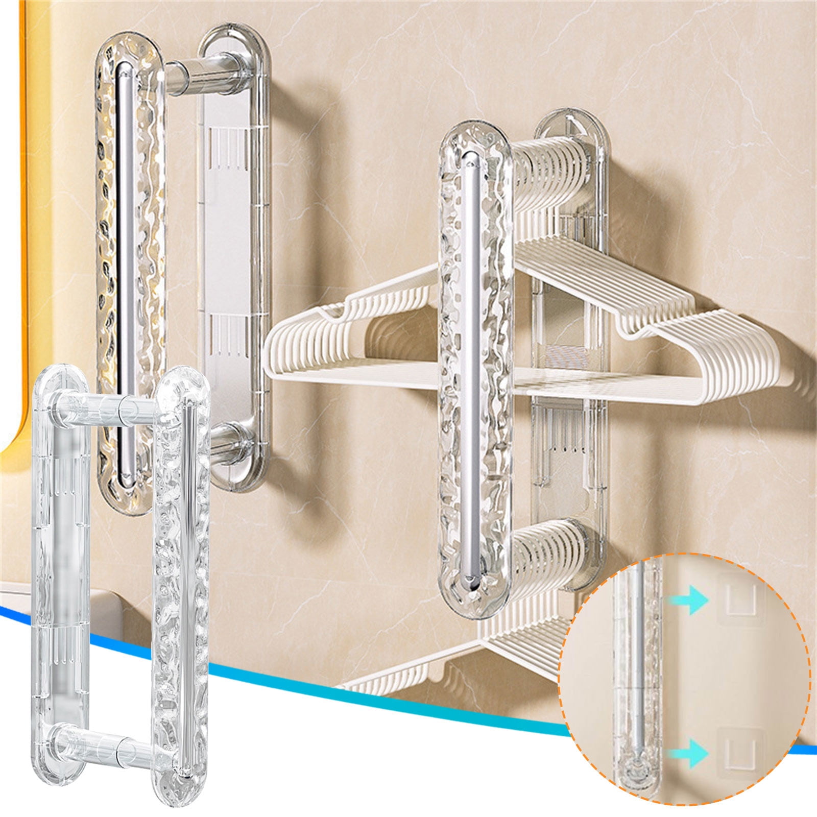 CasaChic Non-perforated Clothes Rack Storage, Telescopic Wall-mounted ...