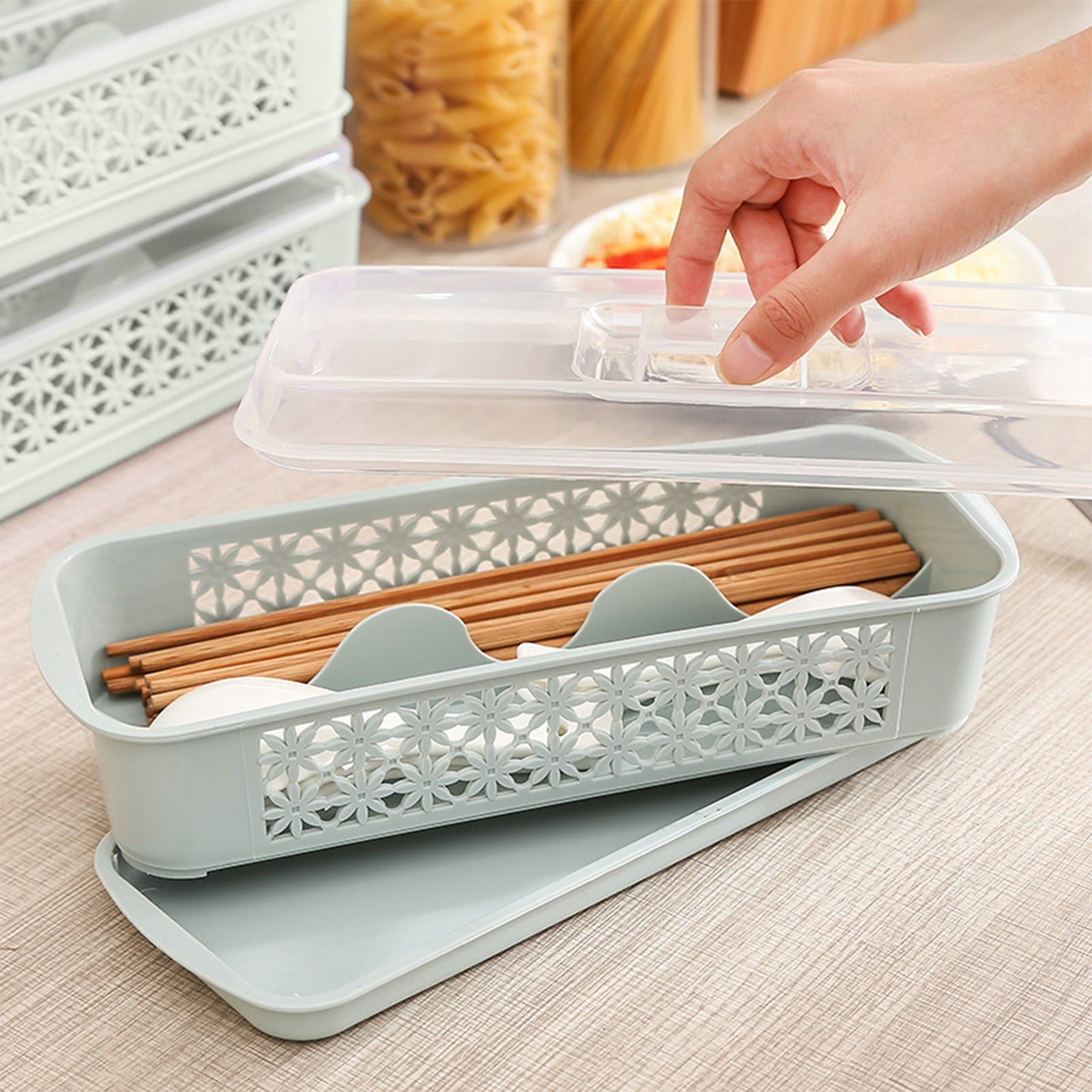 CasaChic Partitioned Chopstick Box with Lid, Durable Plastic Storage ...