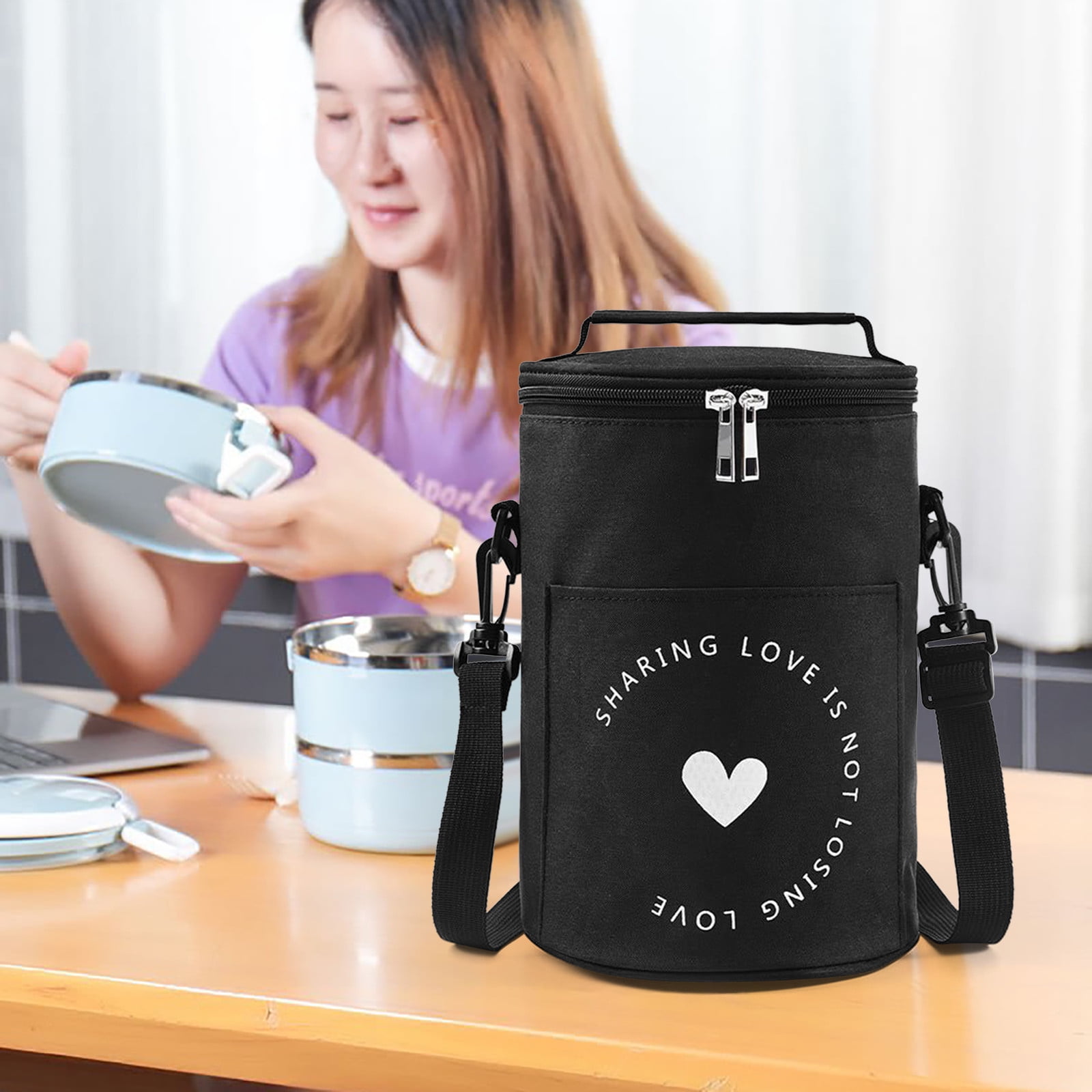 CasaChic Round Oxford Cloth Insulated Lunch Bag, 5-Hour Heat/Cold ...