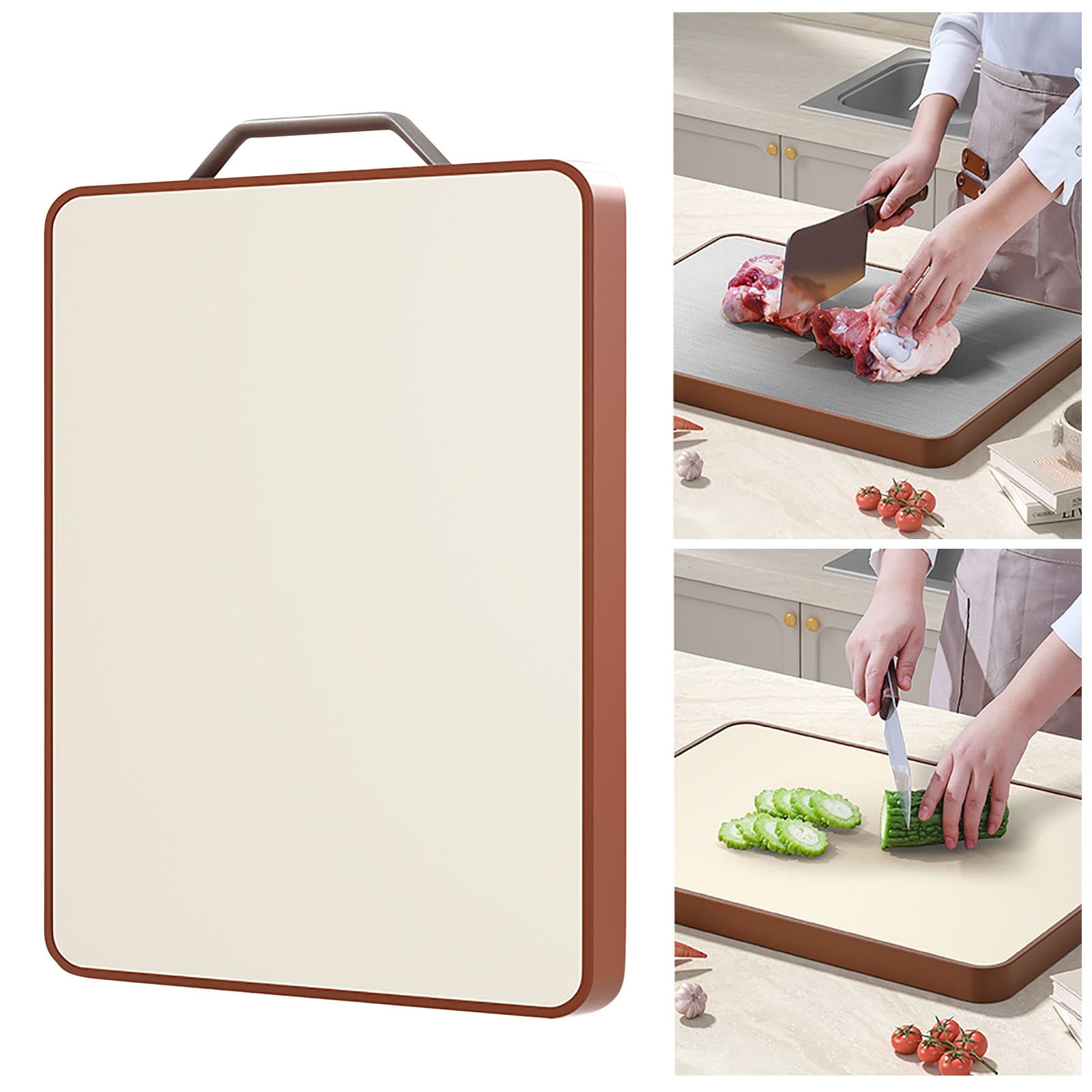 CasaChic Stainless Steel & Solid Wood Double-Sided Cutting Board ...