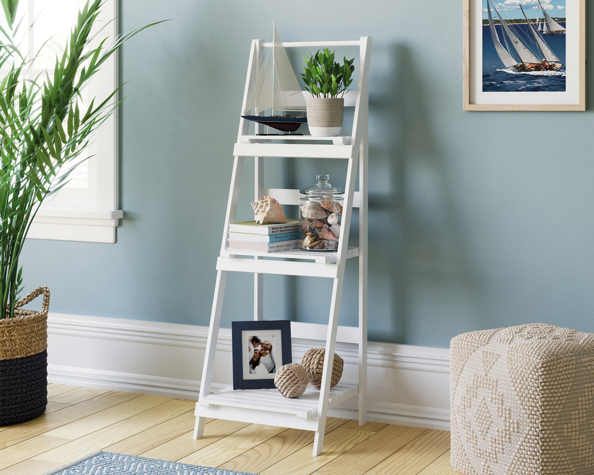 CasaSole 3-Tier Folding Ladder Storage Shelf, White - Walmart.com