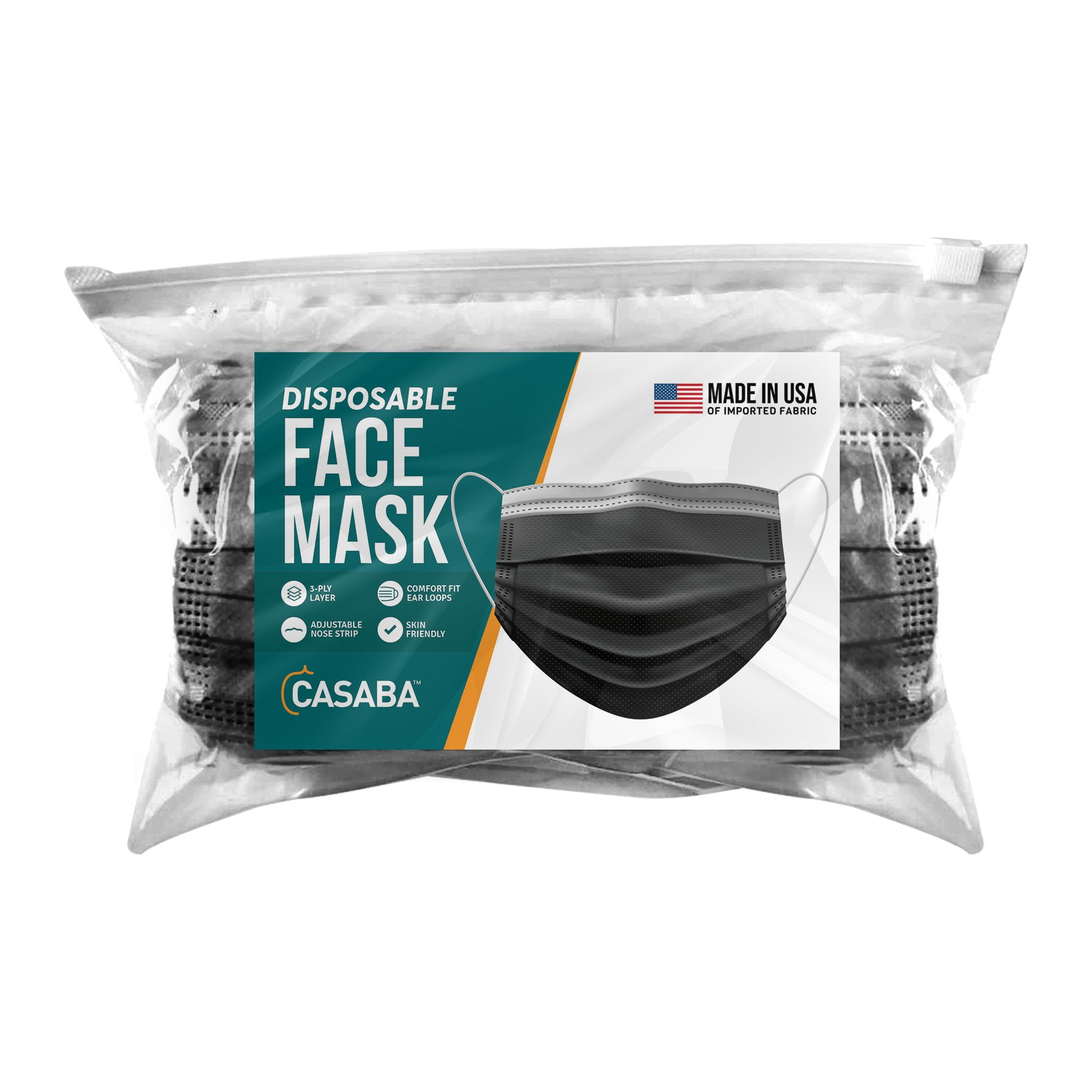 Casaba 50 Pack Black Disposable Face Masks 3-Ply Filter - Made in USA ...
