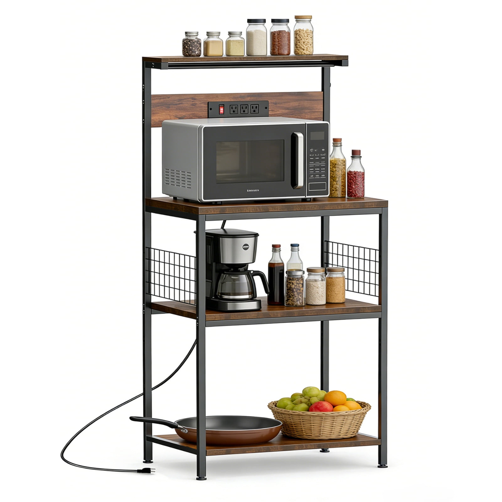 Casabay 24 Inch Metal & Wood Bakers Rack with Power Outlet & Storage, 4 ...