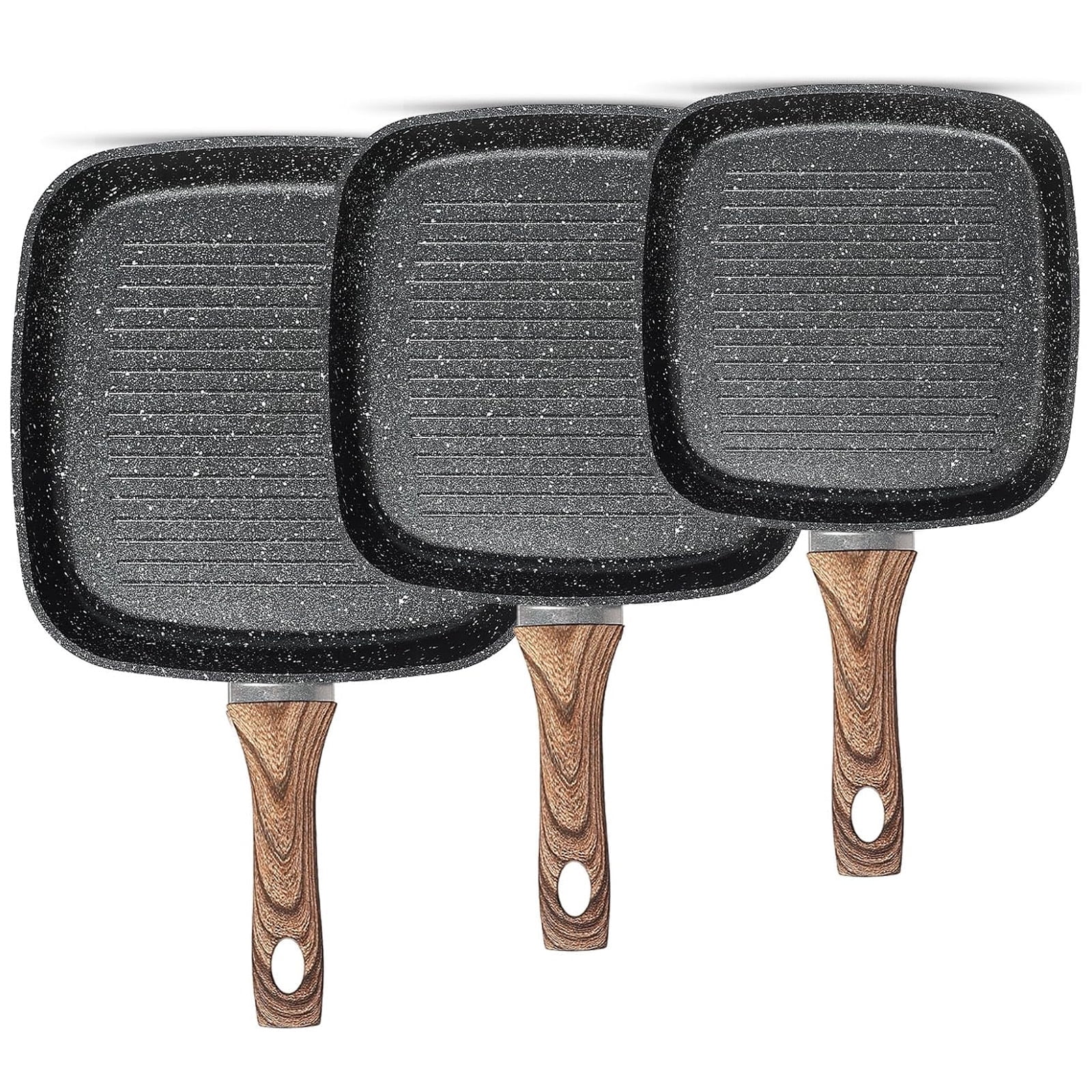 Casabay 3-Piece Nonstick Square Grill Pan Set, Ergonomic Handle Skillet ...