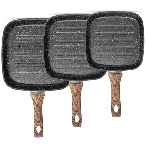 Casabay 3-Piece Nonstick Square Grill Pan Set, Ergonomic Handle Skillet ...