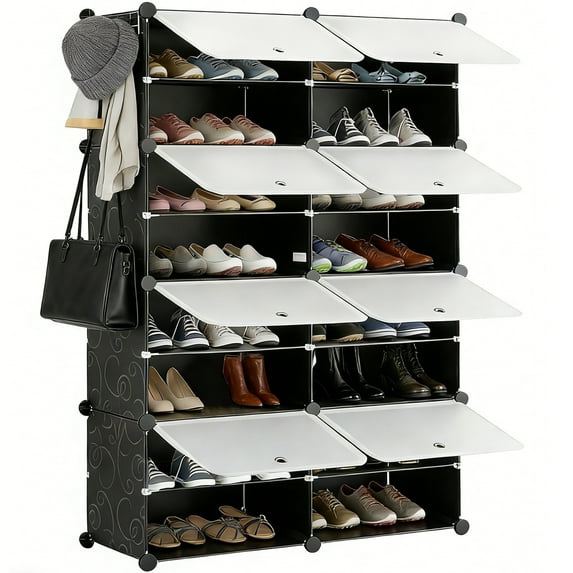 Casabay 8-Tier Shoe Rack Storage Cabinet, Holds 32 Pairs, Dustproof ...