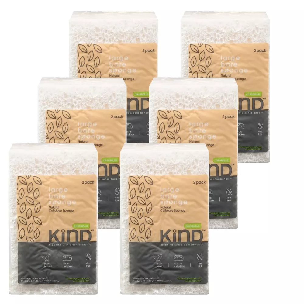 Casabella Kind Large Bare Sponges, 6" x 3.6", 2 Count, Pack of 6 ...