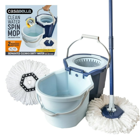 Casabella Spin Mop System with Extra Mop Head Refill - Two-Bucket ...