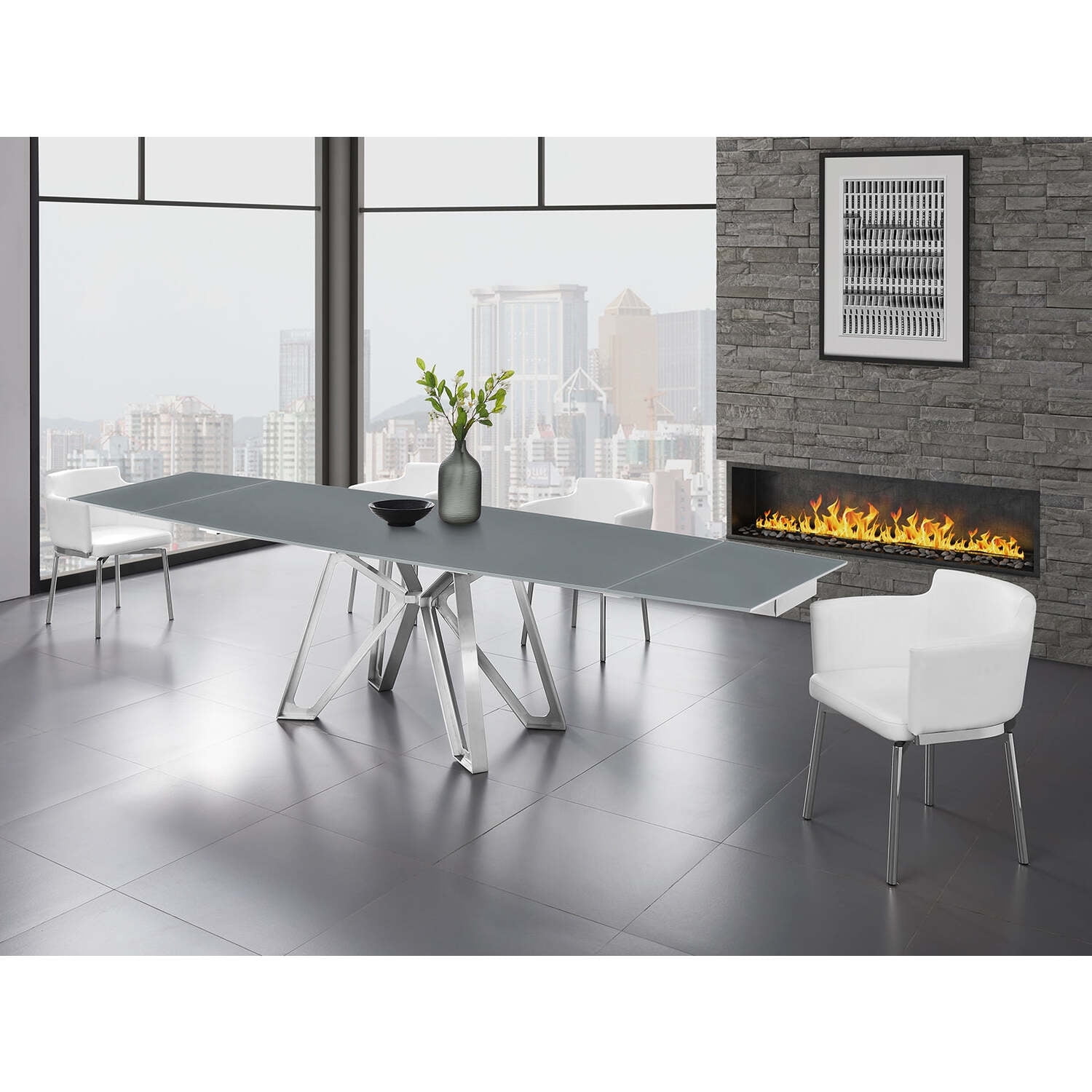 Casabianca Home Dcota manual dining table with brushed stainless steel ...