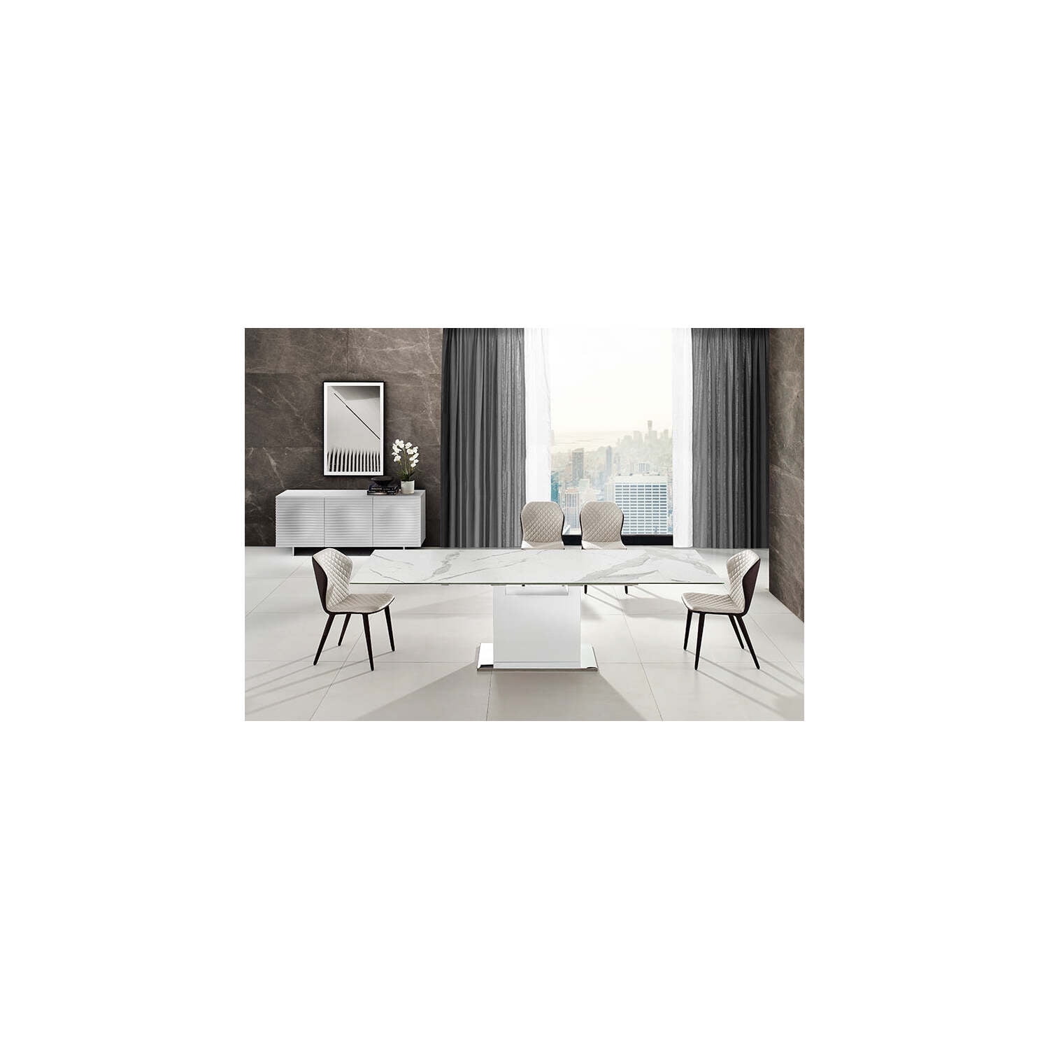 Casabianca Home Olivia manual dining table with white base and ...
