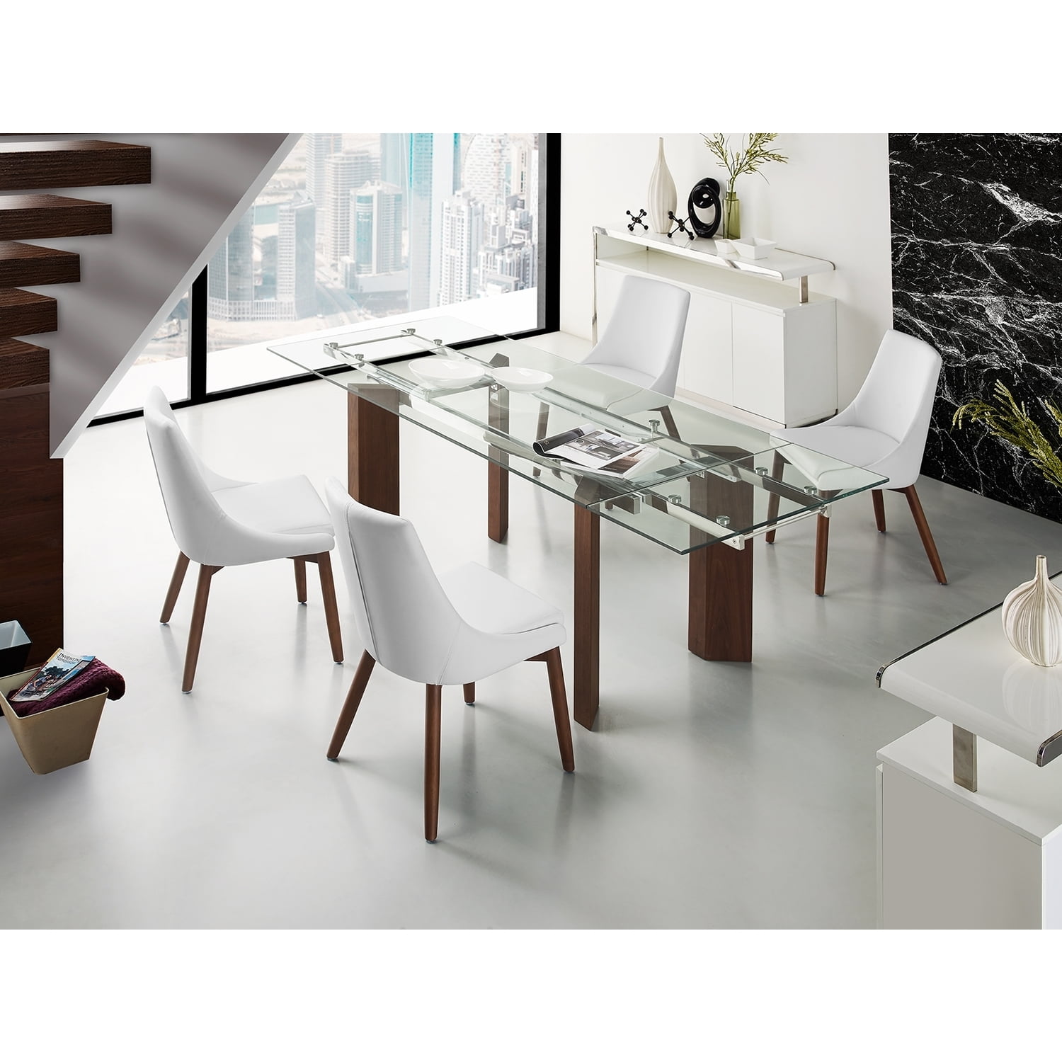Casabianca Home TORINO dining table in clear glass with walnut veneer ...